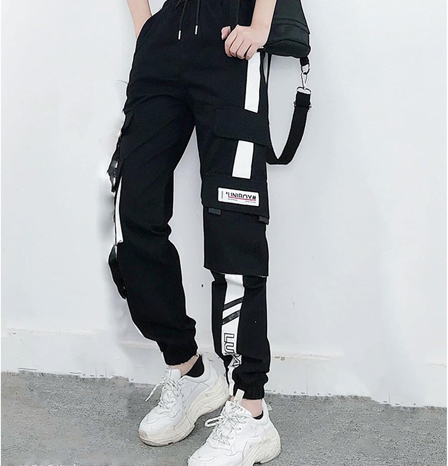 MEINVQIAOTI Black Cargo Pants for Women Straight Hip-hop and Thin ...