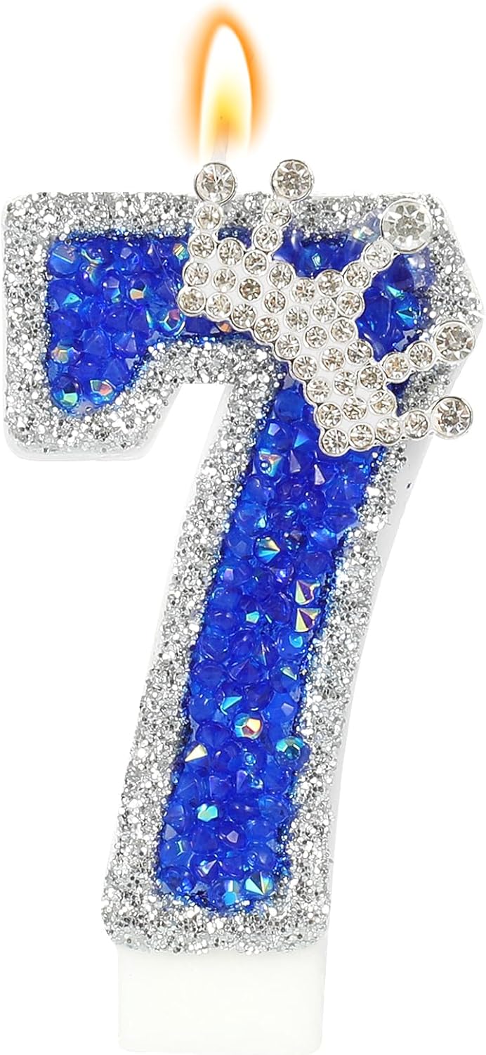 Amazon.com: Blue Birthday Candle Crown Number 7 Candle with Sequins ...