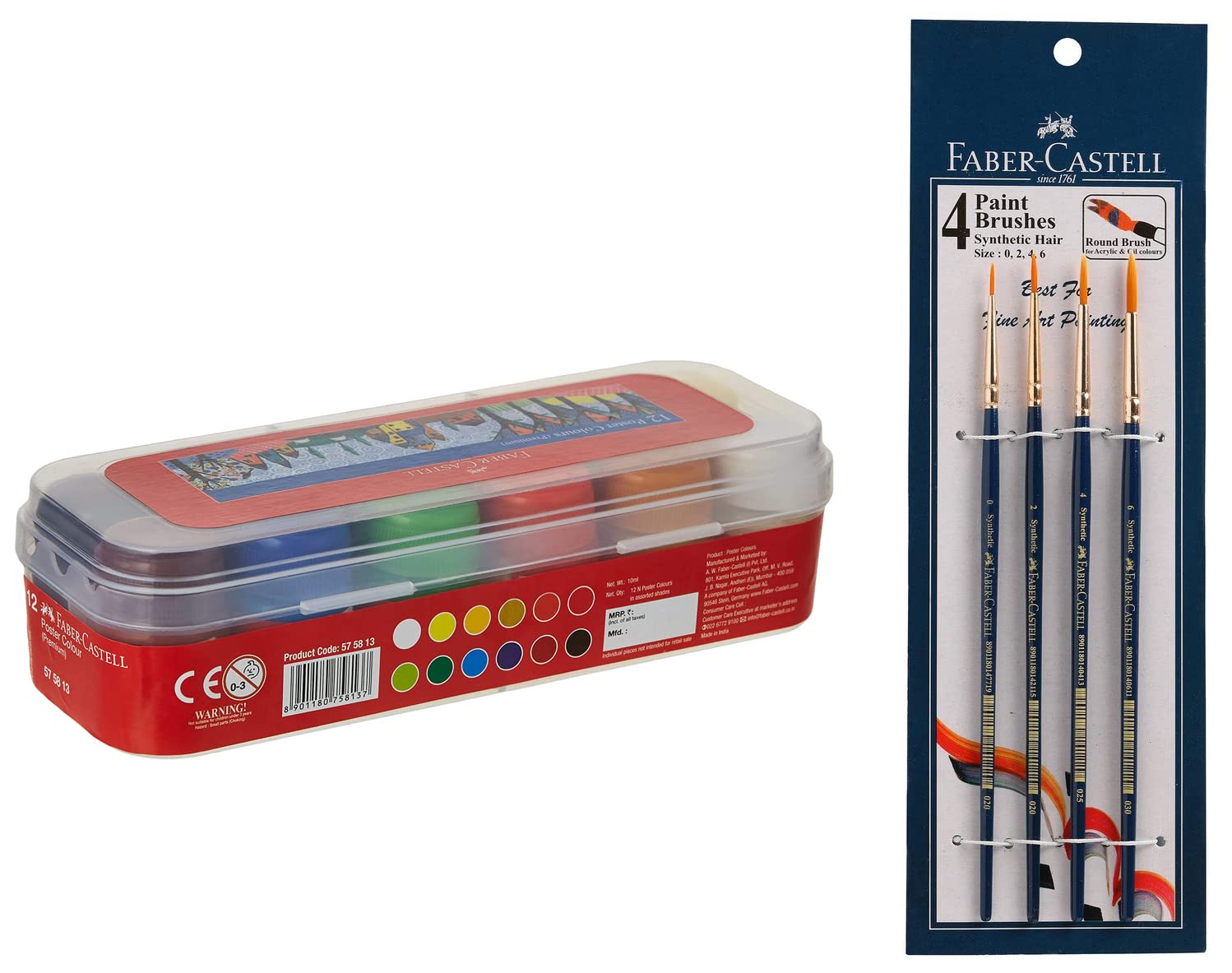 Faber-Castell Poster Color Tin Box - Pack of 12 (Assorted) Paint Brush ...