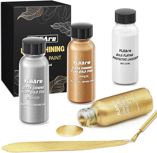 Liquid Gold Leaf Paint Set, Alcohol-Based Metallic Gold Paint, Ultra ...