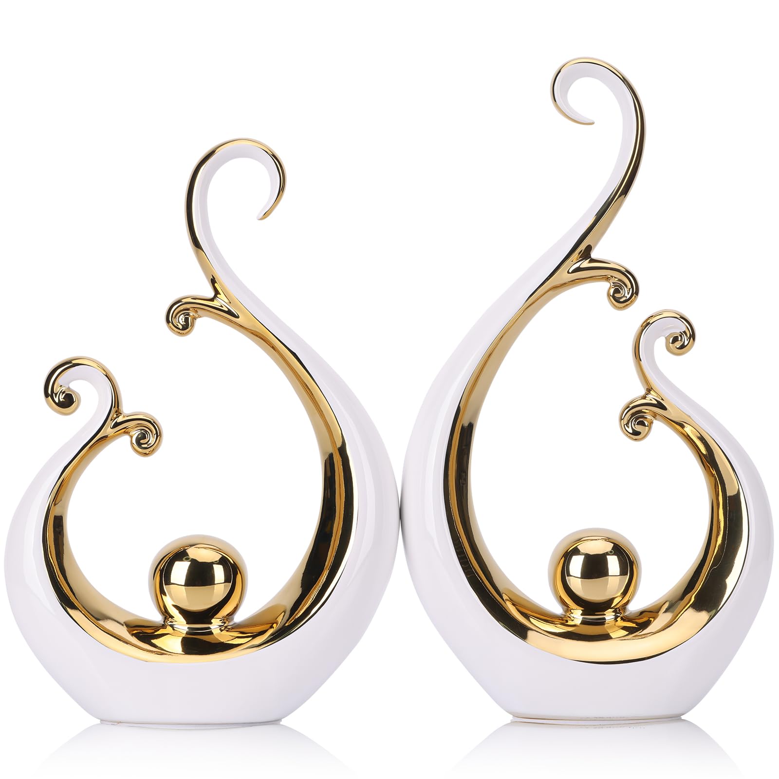 Amazon.com: Glossy White and Gold Decor Ceramic Statue, Modern Abstract ...