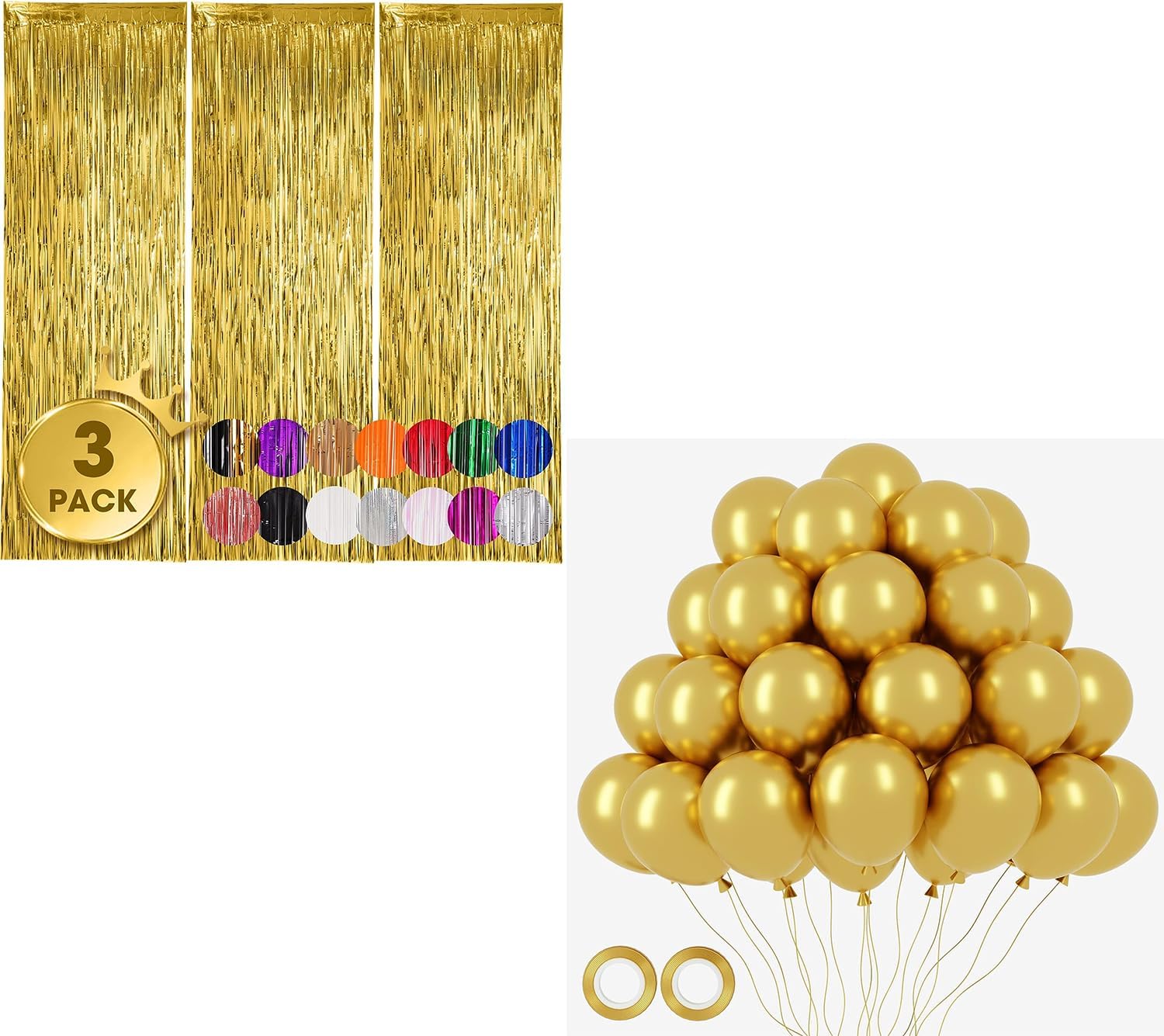 Amazon.com: Voircoloria 3 Pack 3.3x8.2 Feet Gold Foil Fringe Backdrop ...