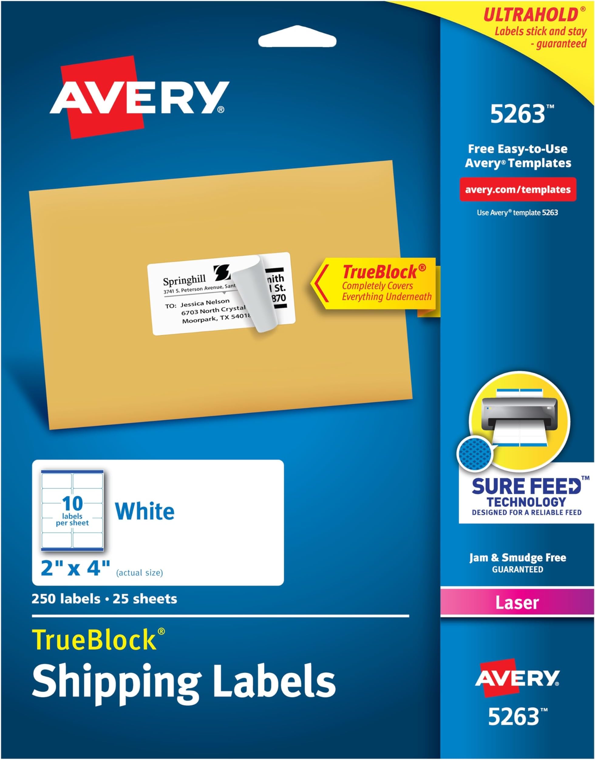Avery® White Shipping Labels for Laser Printers with TrueBlock ...