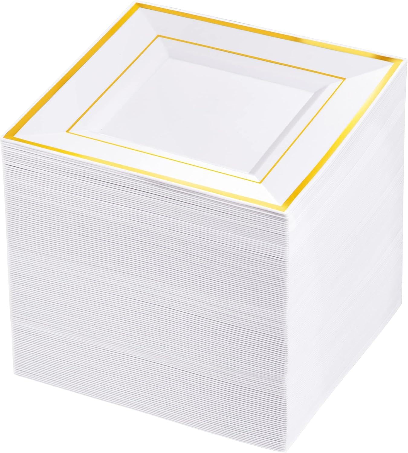 Snapklik.com : 100PCS Gold Square Plastic Plates - 6inch Disposable ...