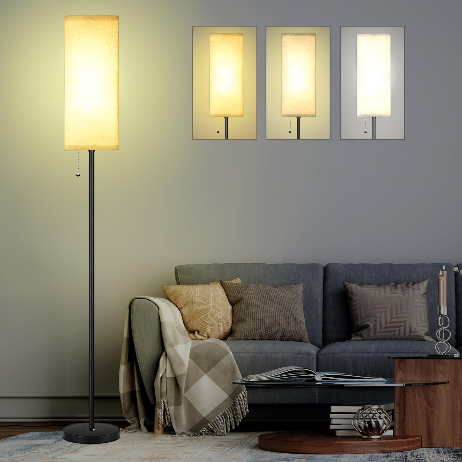 FUNNYBEHOM Floor Lamp, 3 Color Temperature Floor Lamp for Living Room ...