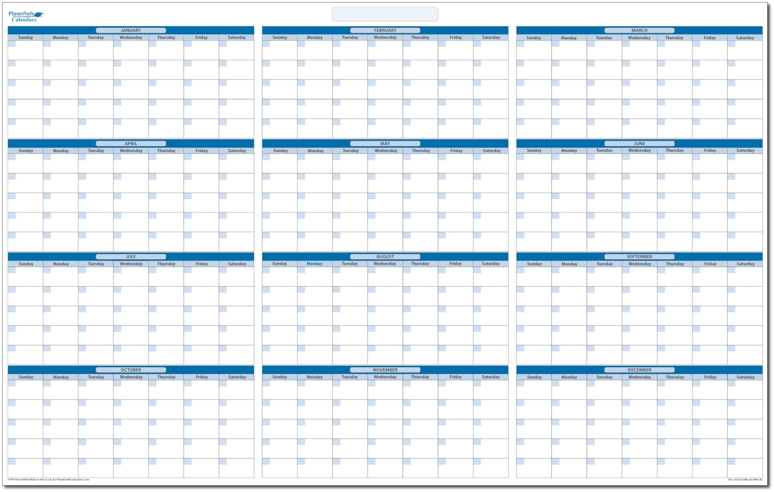 Amazon.com : Sky Blue Undated Yearly 12-Month Dry and Wet Erasable ...