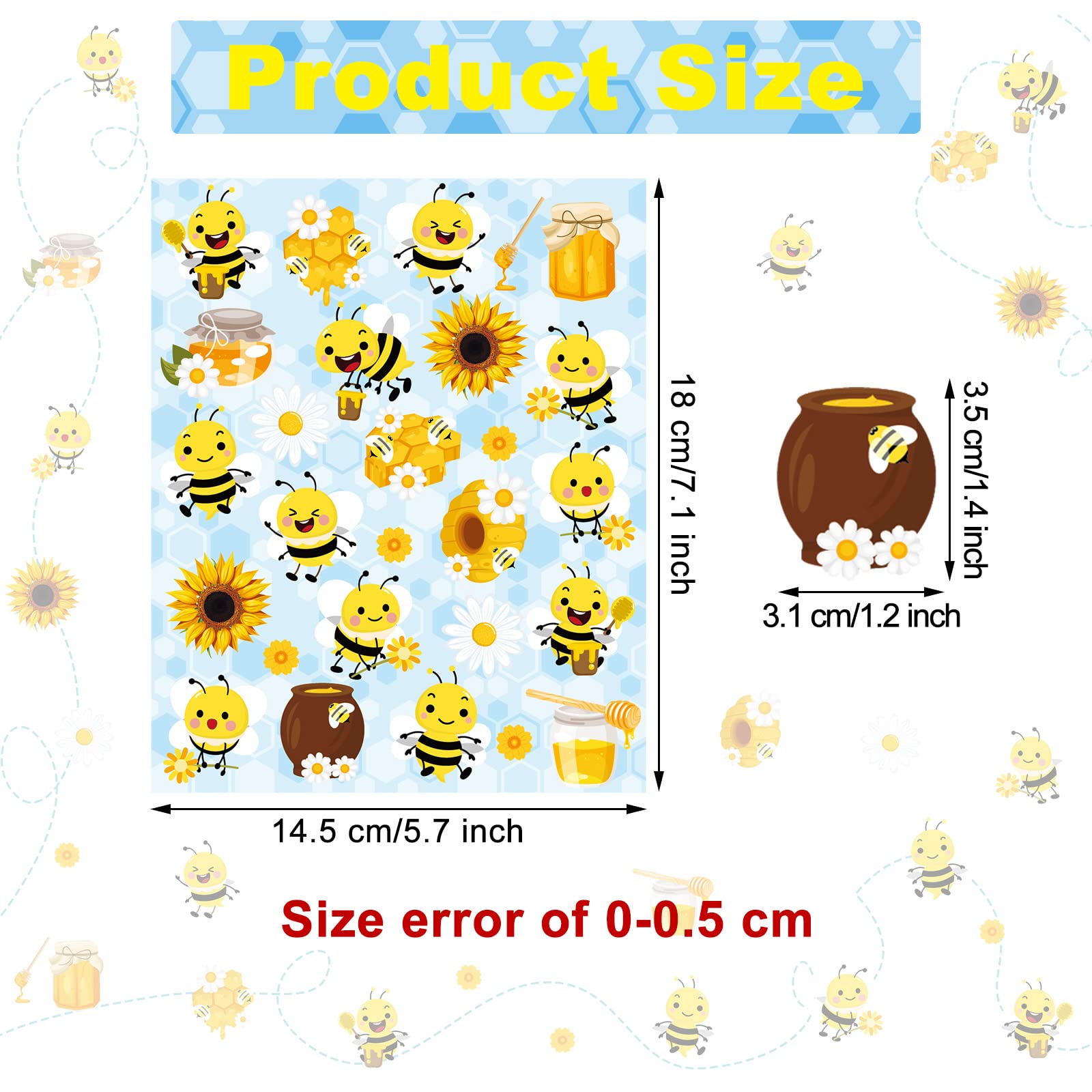 Snapklik.com : 500 Pieces Bee Theme Stickers For Kids Honey Stickers ...