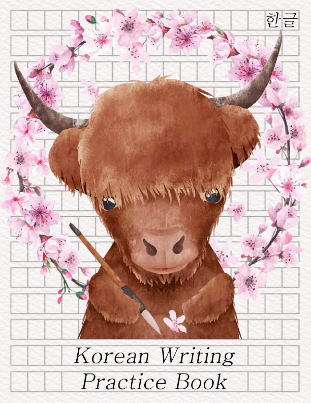 Buy Korean Writing Practice Book, Highland Cow with writing brush: Cute ...