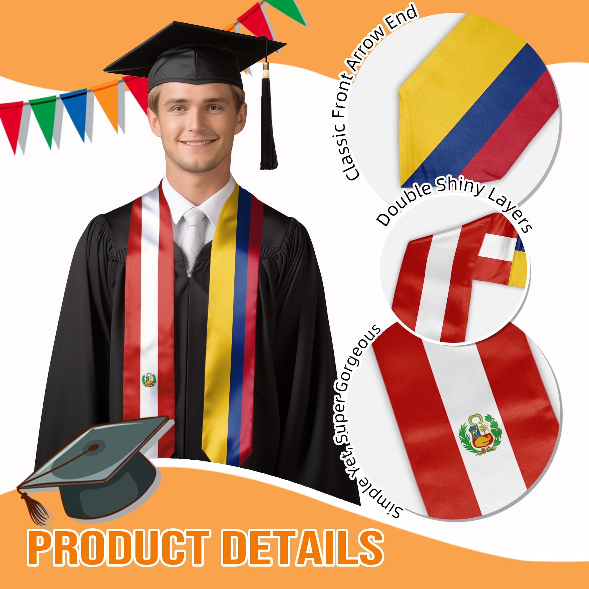 Snapklik.com : Graduation Stole Sash Peru Colombia Flag Graduation ...