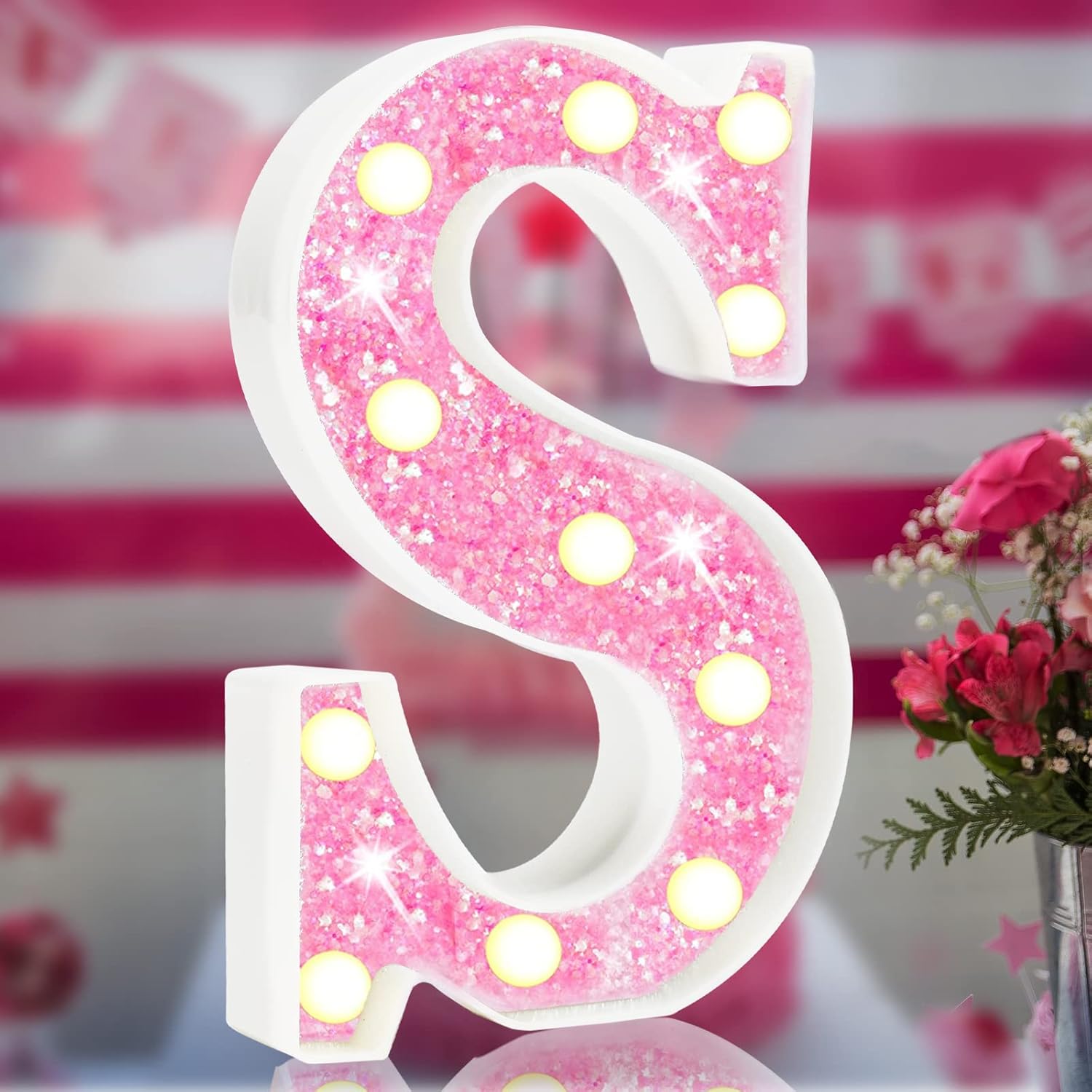 Amazon.com: Light Up Letters, Glitter Alphabet Letter Sign Pink LED ...