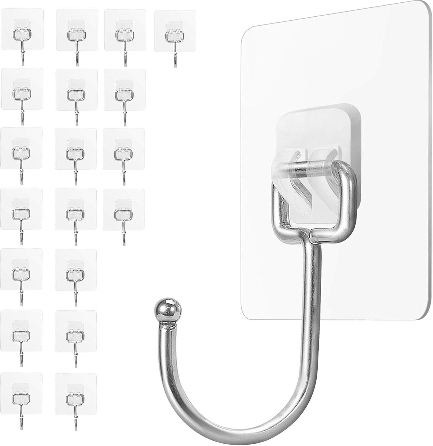 HJZWTS Large Self Adhesive Sticky Hooks 20 PCS Heavy Duty 48 lb/22kg ...