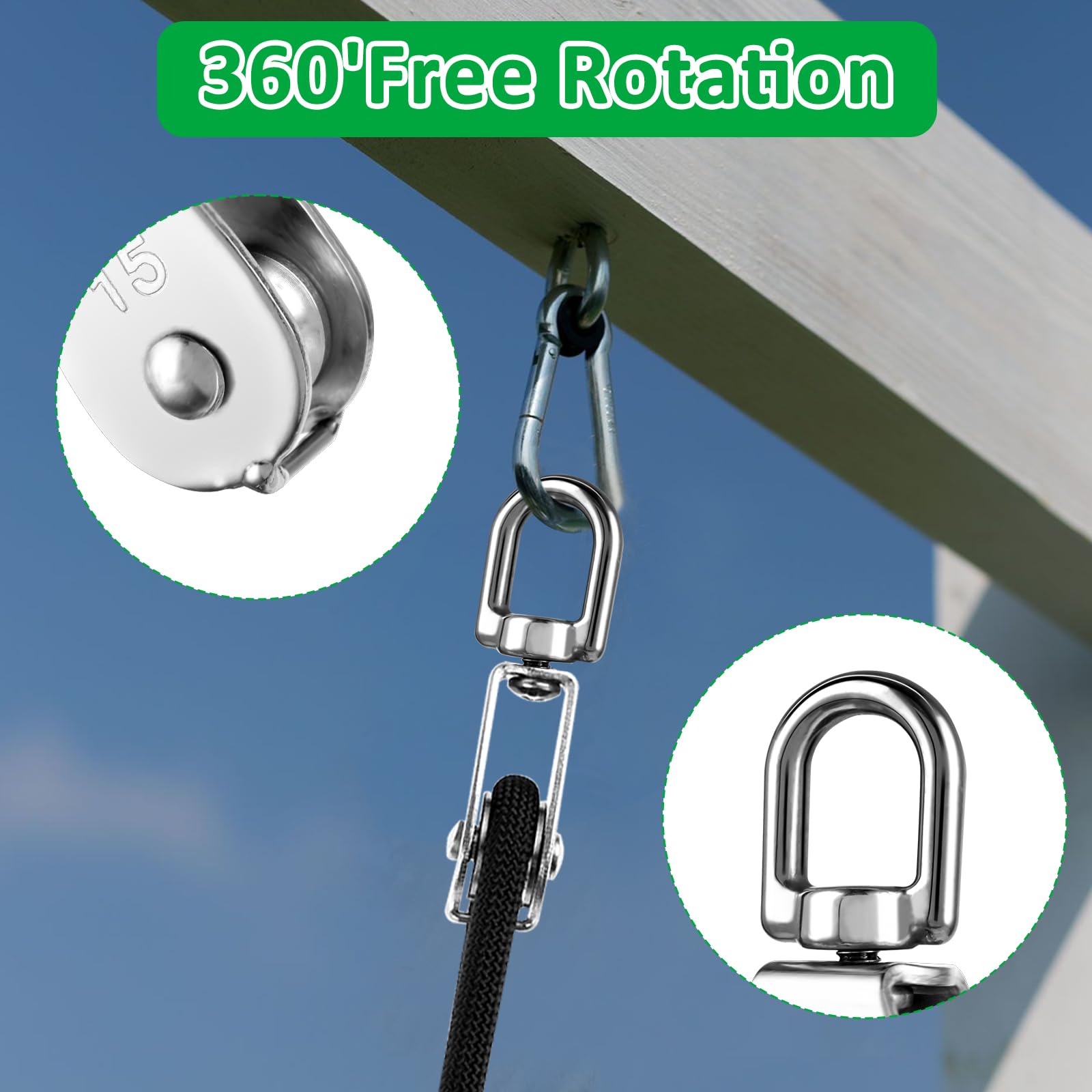 Snapklik.com : 2 Pack Small Pulleys Rope Pulley M15 Lifting Single ...