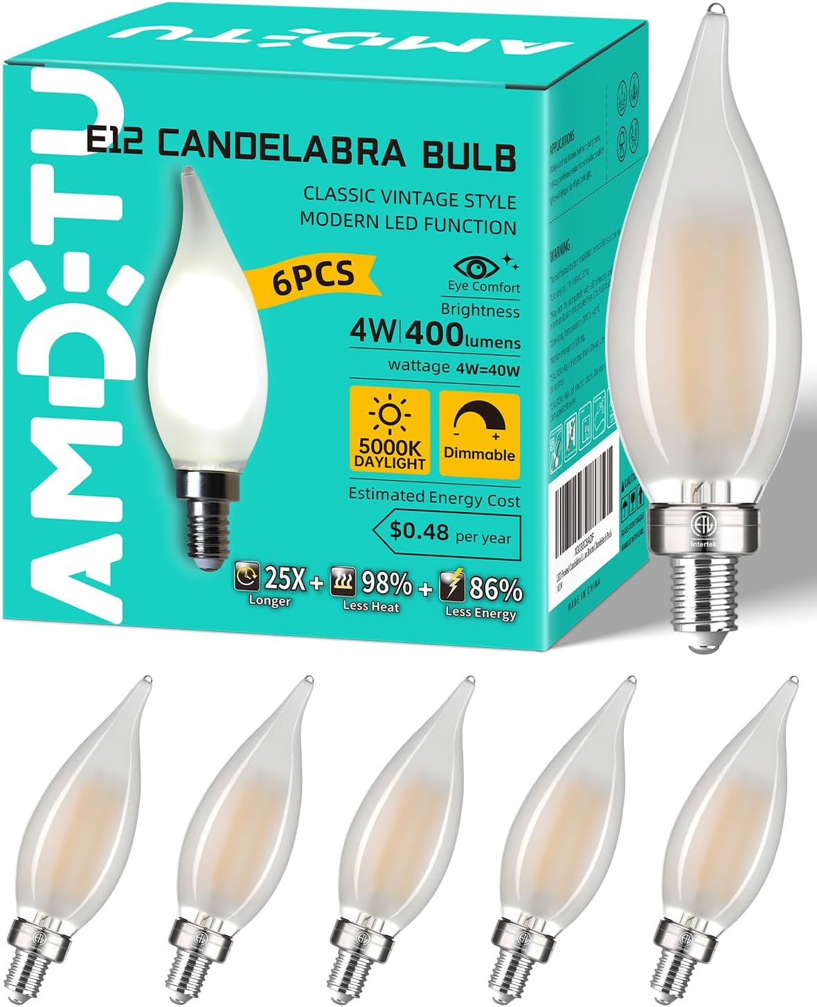 Landlite 2pk LED T10 120V 5W, Frosted, dimmable,for Piano Light/Banker ...
