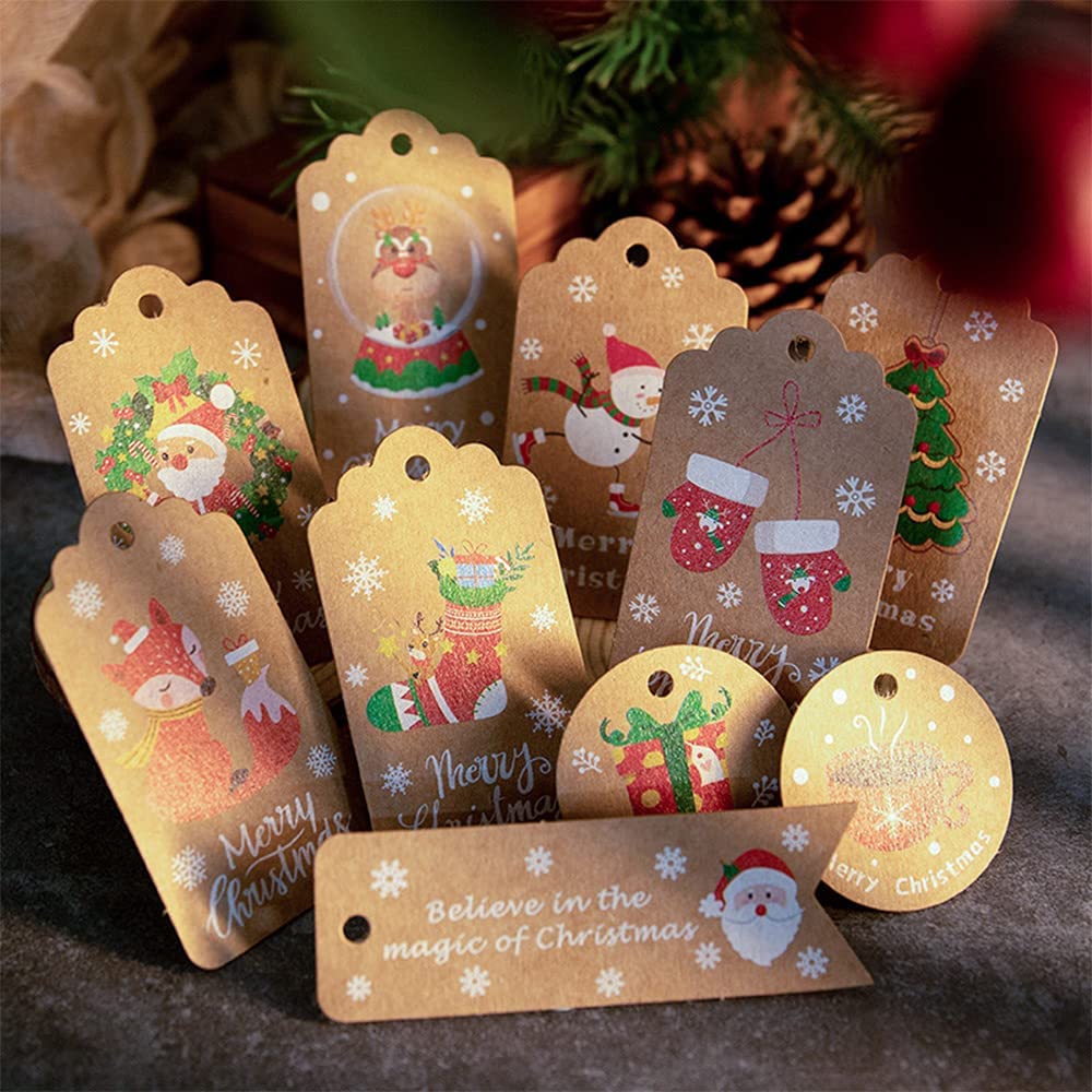 150Pcs Christmas Kraft Paper Gift Tags with String Attached Xmas Hang ...