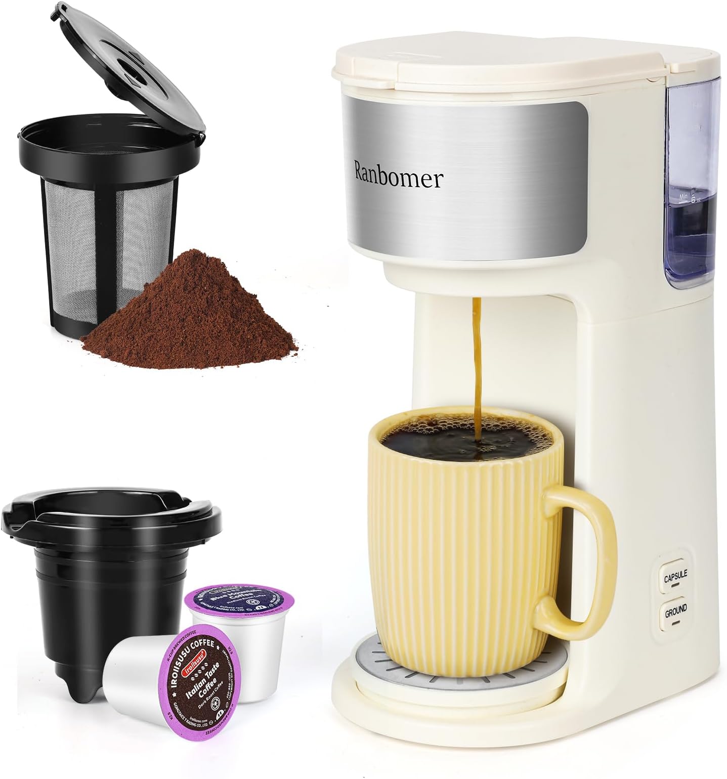 Amazon.com: Ranbomer Single Serve Coffee Maker, K Cup and Ground Coffee ...