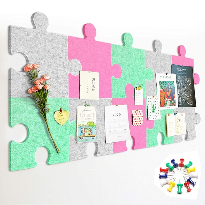 Buy VANCORE Felt Bulletin Board Puzzle Shape Pin Board Wall Tiles, Self ...