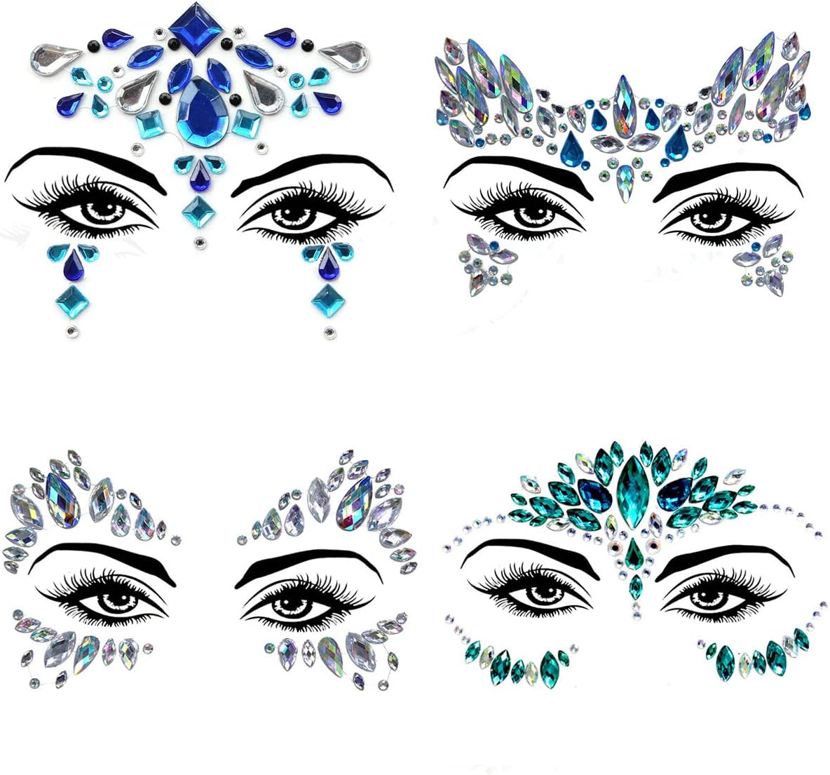 Gesicht Edelsteine, 4PCS Gesicht Strasssteine, Strass Temporäre Tattoo ...