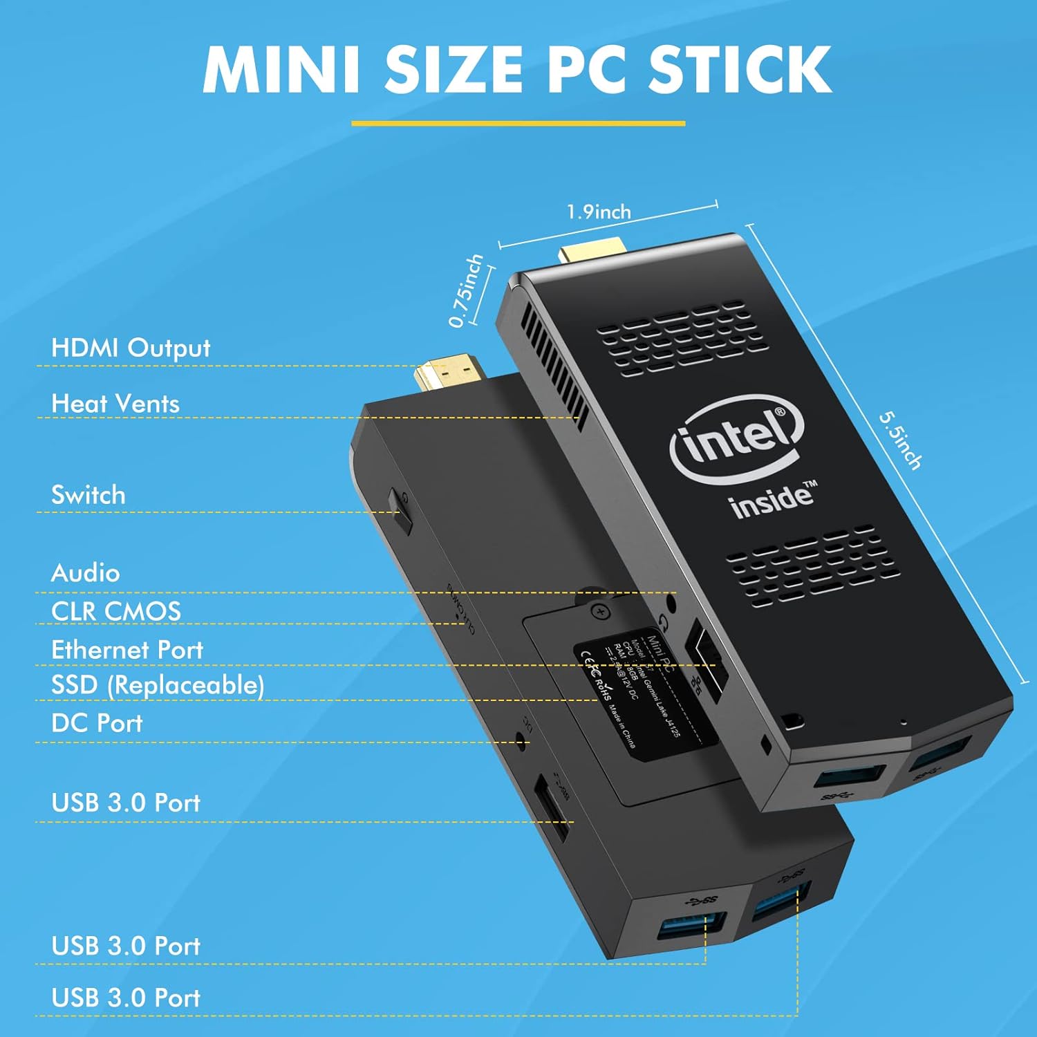 AIOEXPC Mini PC Stick Intel Celeron N4020 2.8GHz Windows 11 Pro 8GB ...