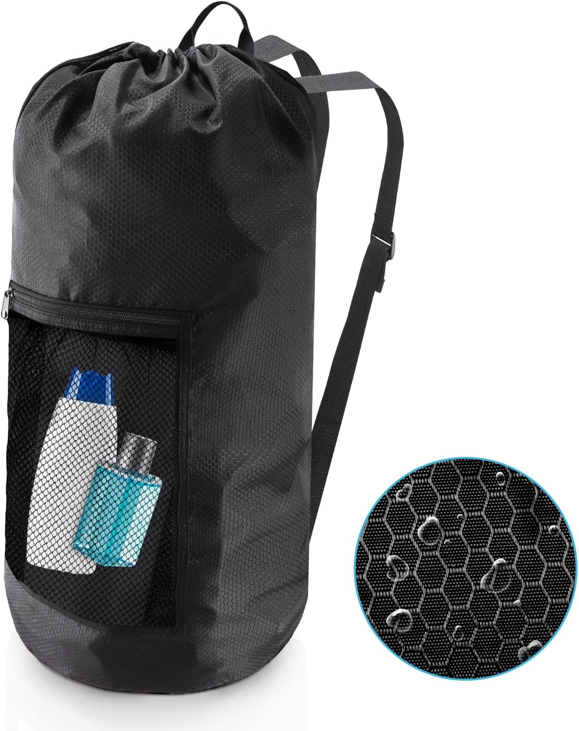 Amazon.com: Laundry Bag With Straps Large Capacity Drawstring Polyester ...