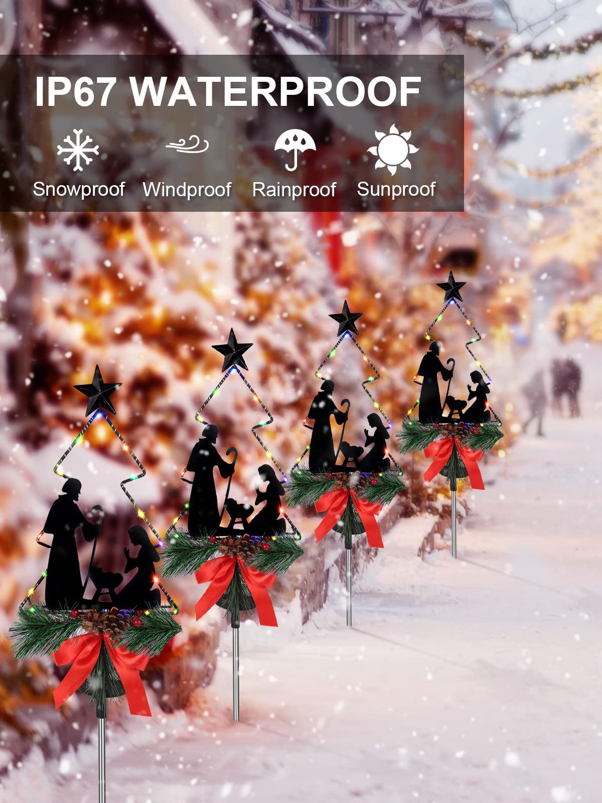 2 Pack Christmas Decorations Outdoor Solar Nativity Scene Silhouette ...