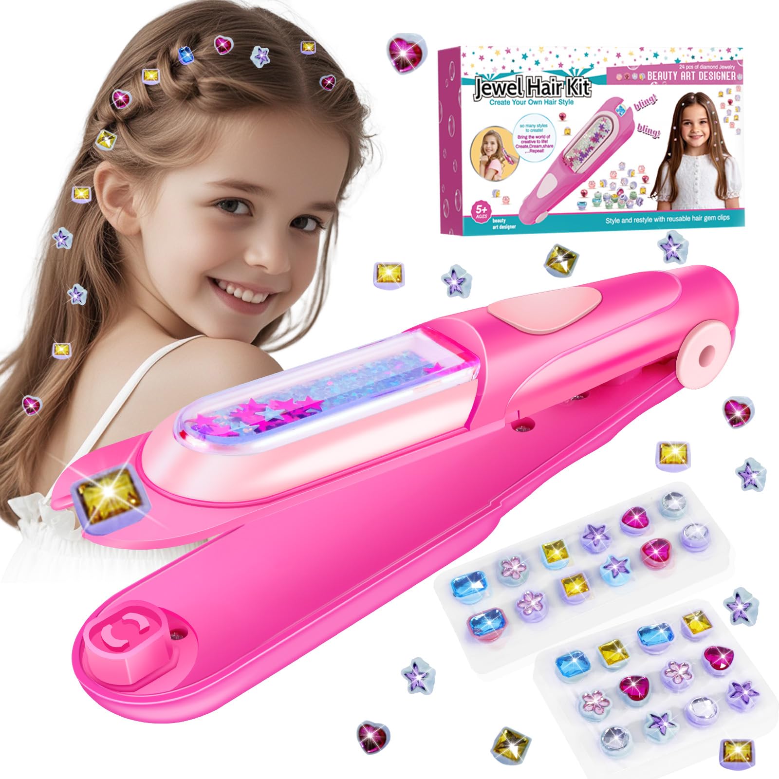 Amazon.com: kidzkube Kids Hair Gem Stamper Kit, Quick Gems Hair Jeweler ...