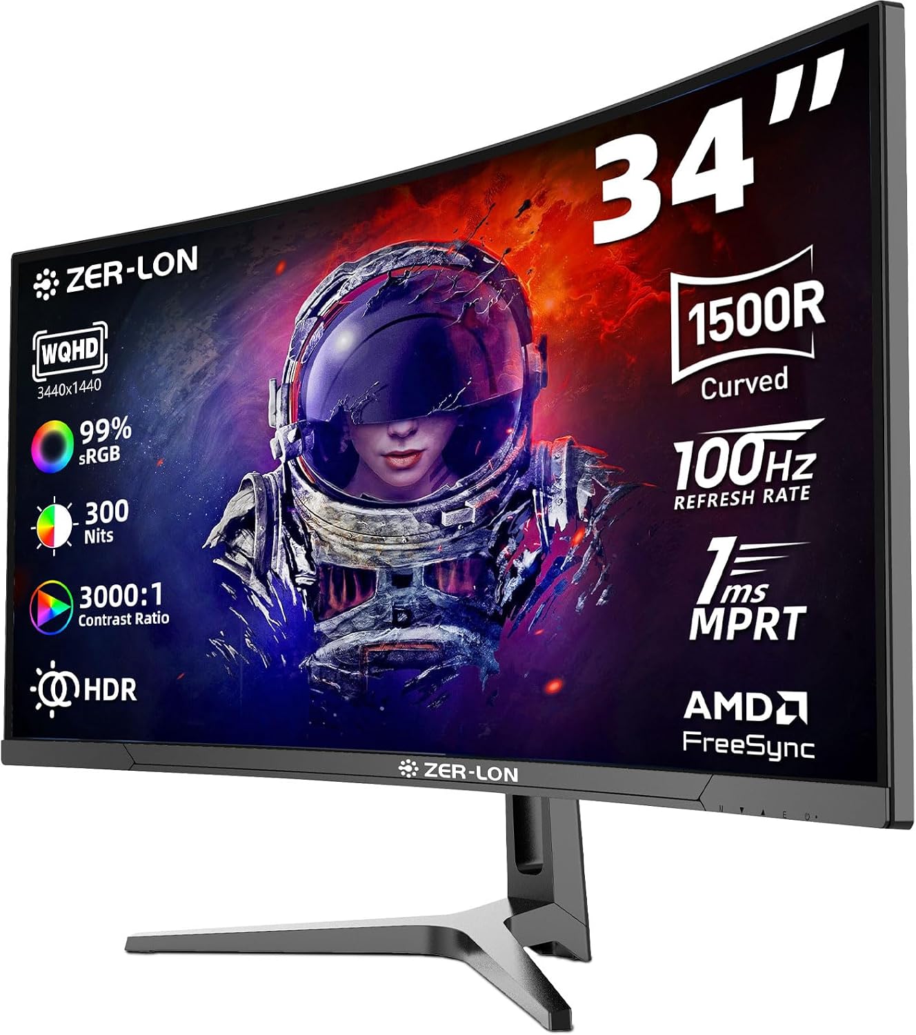 Amazon.com: ZER-LON 34 inch Ultrawide Curved Gaming Monitor, WQHD ...