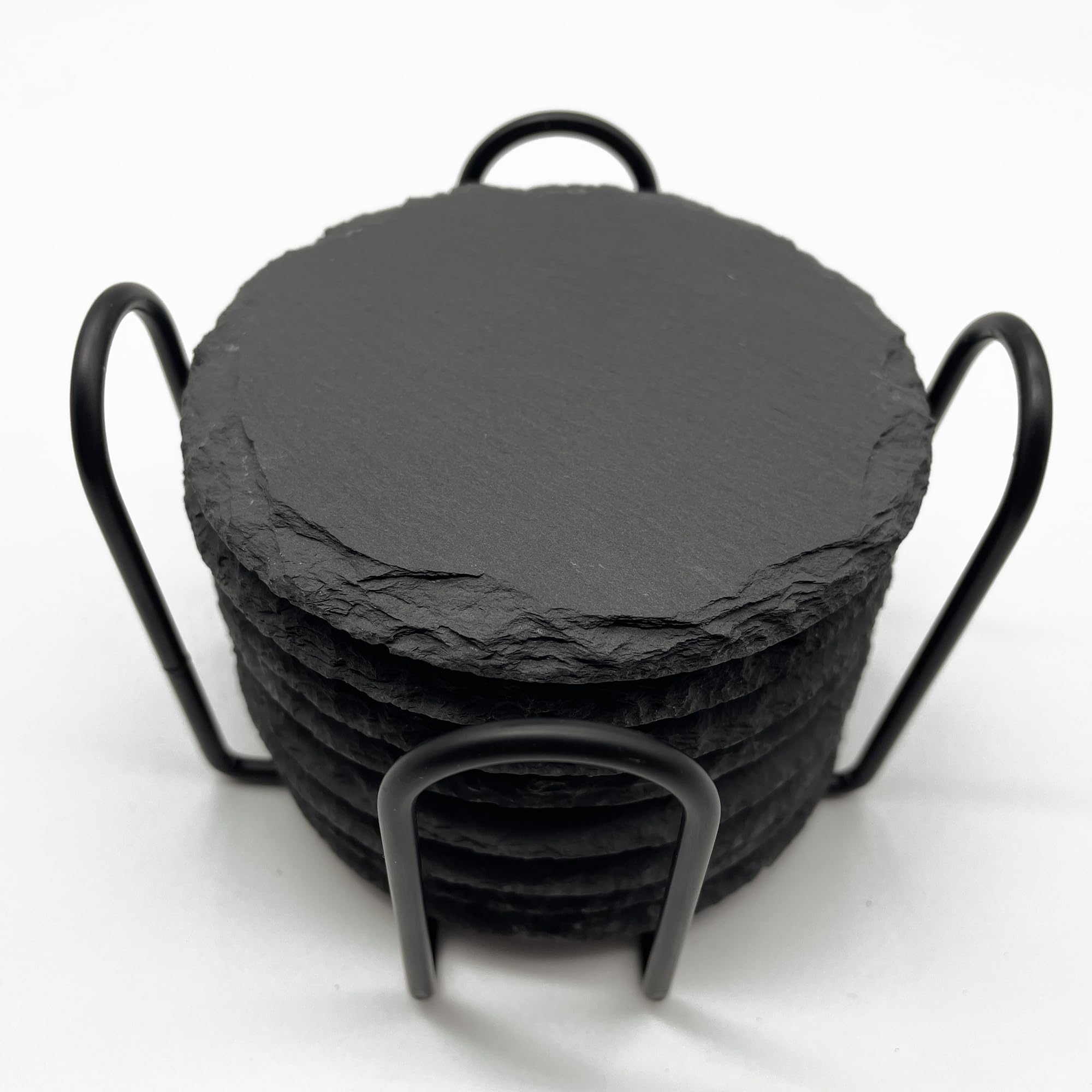 Amazon.com: 8 Pack 4 inch Round Slate Coasters with Metal Holder ...