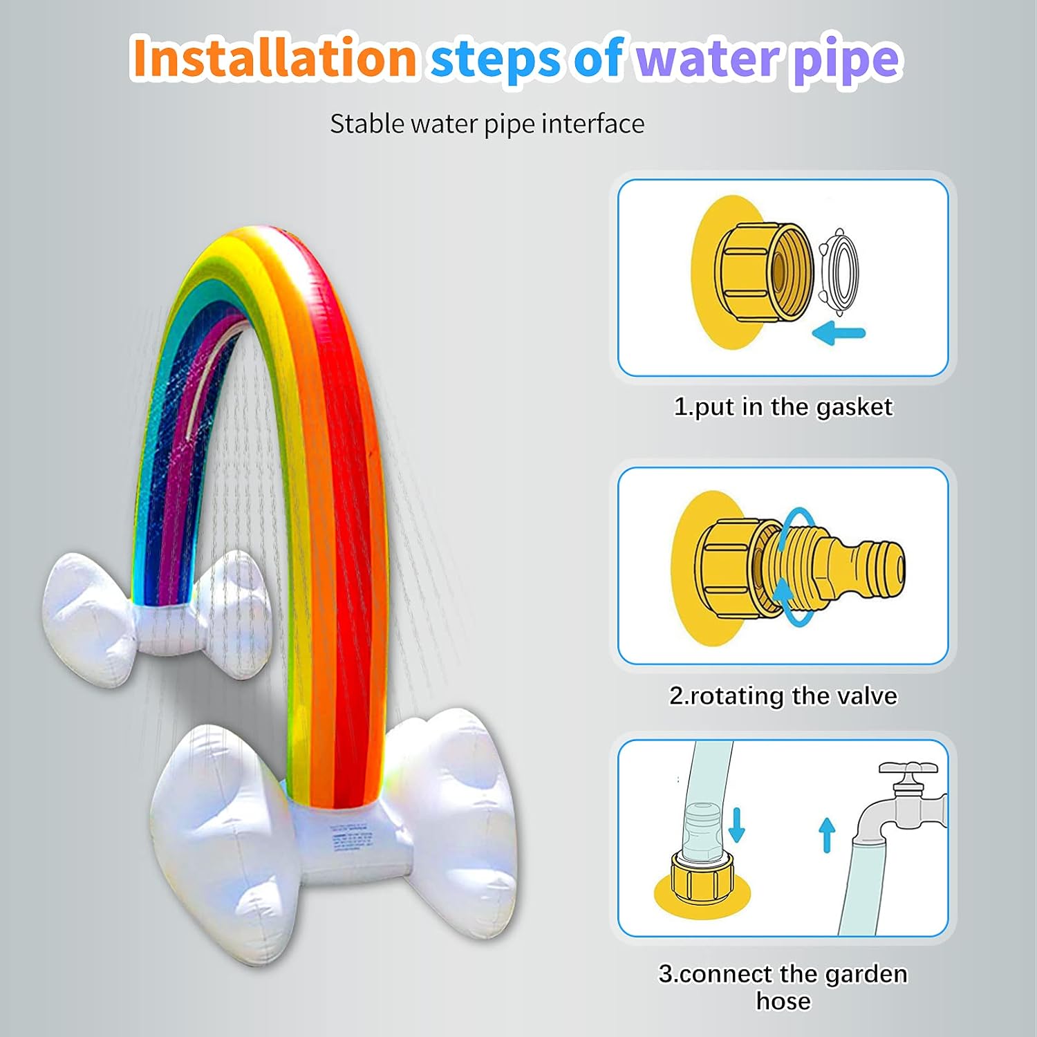 9×5.2ft Rainbow Sprinkler for Kids Inflatable Sprinkler Summer Toy ...