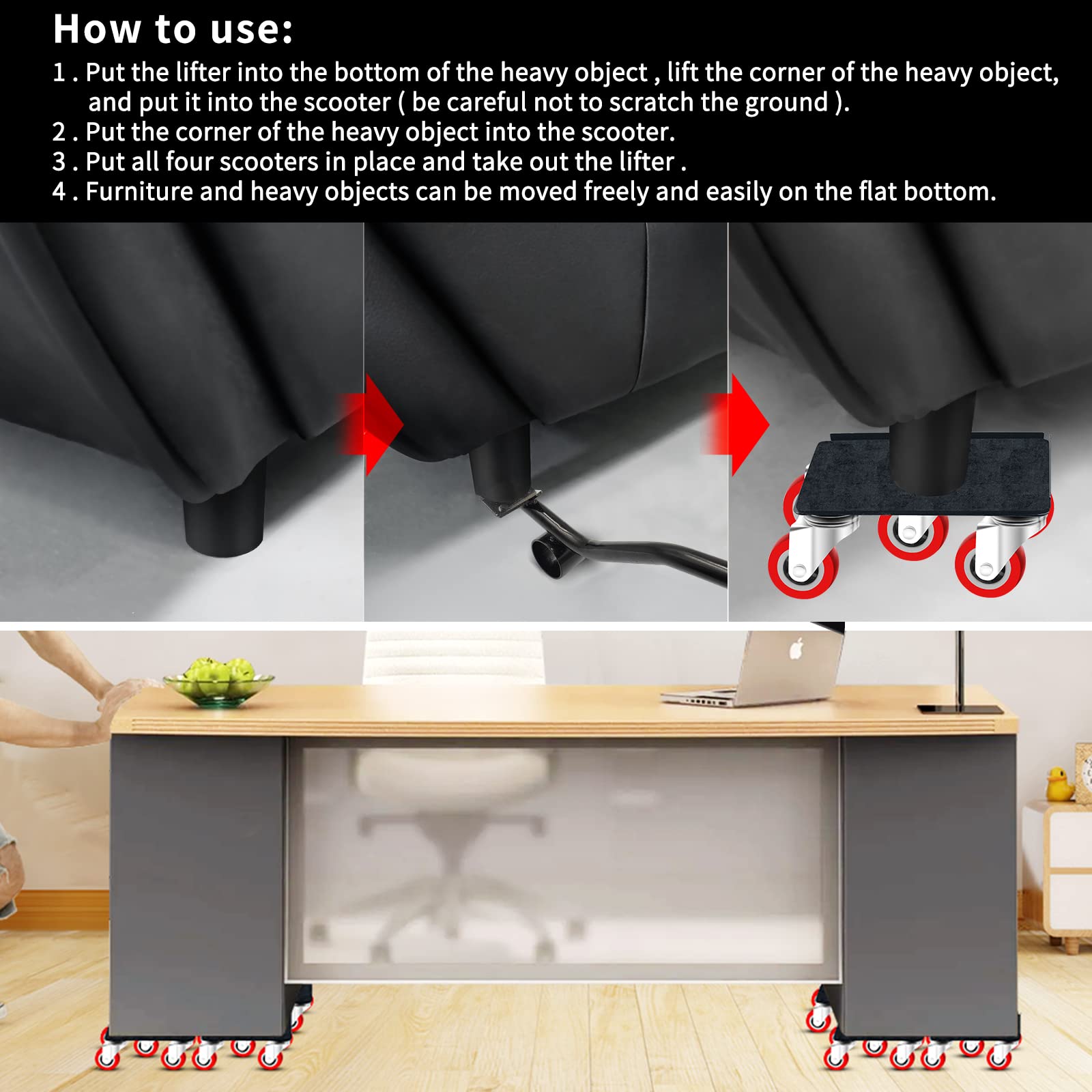 5 Wheel Furniture Dolly, 1100lbs Moving Dollies with 5 Wheels, 360 ...