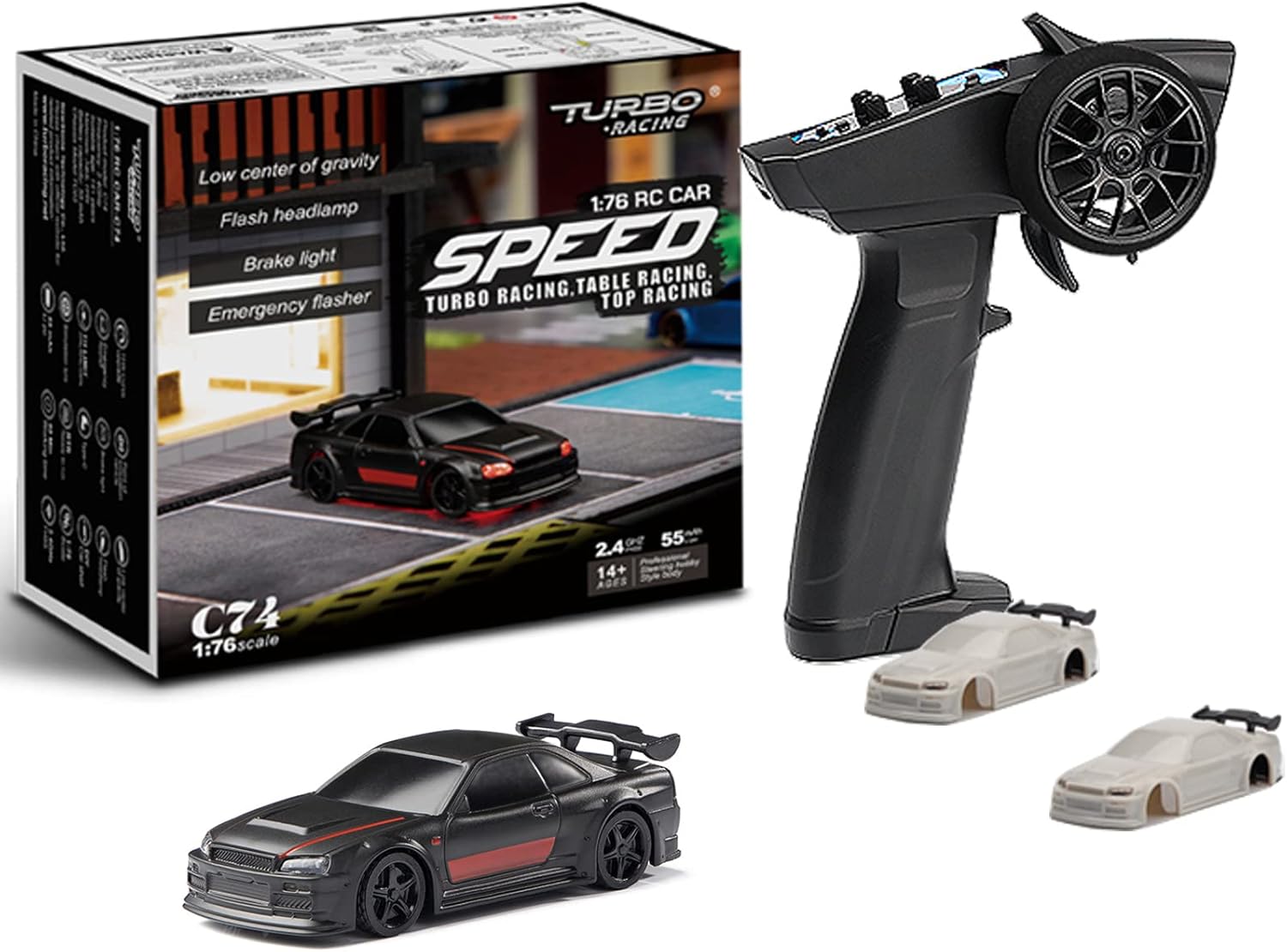 Amazon.com: FLYCOLOR Turbo RC 1:76 Mini Sports Car 4CH 2.4GHZ Remote ...