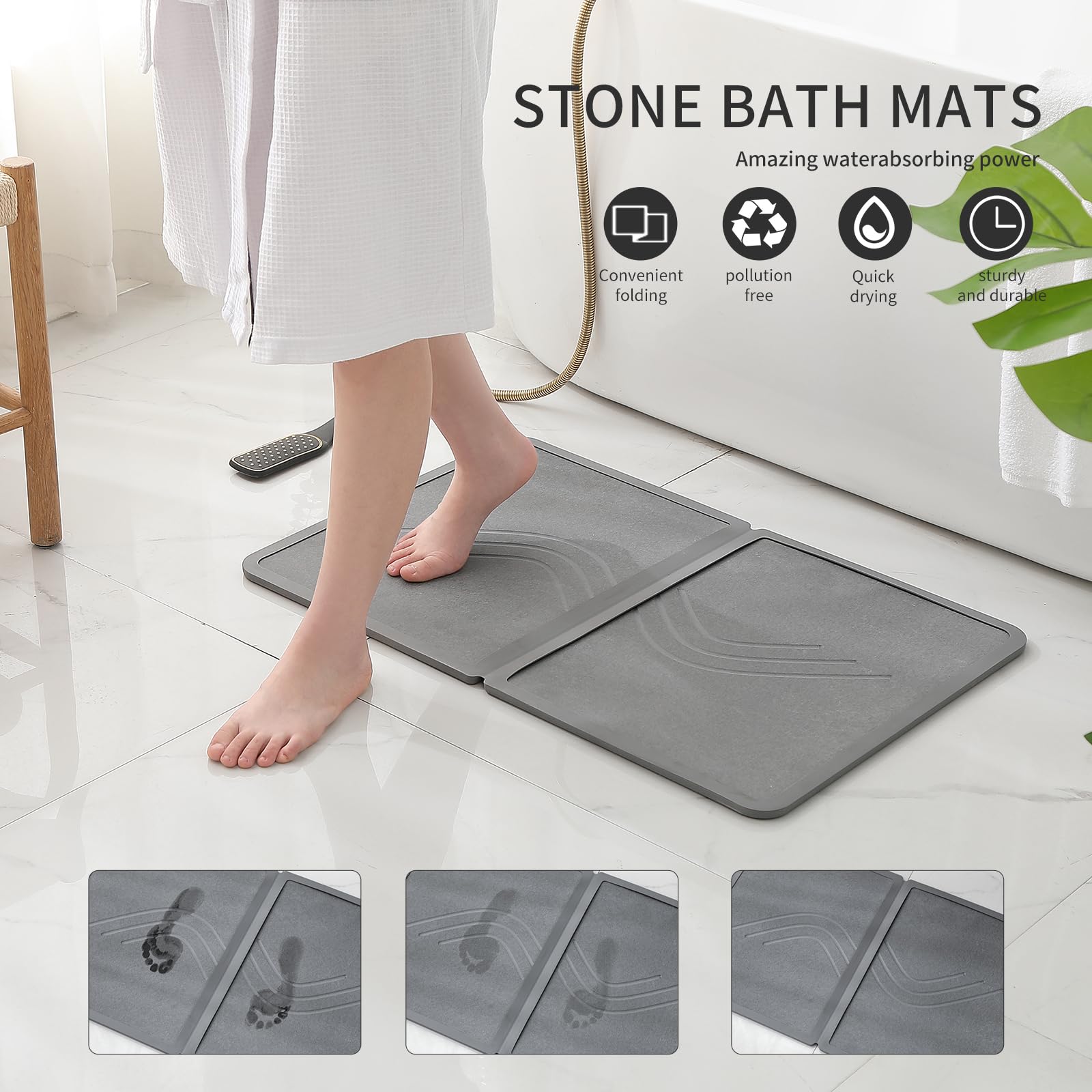 Large Stone Bath Mat 19 * 29inch Diatomaceous Earth Non-Slip Stone ...