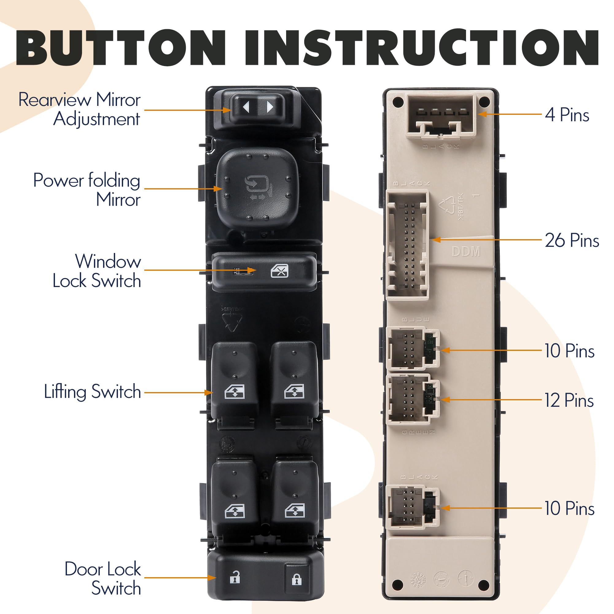 Snapklik.com : ASOPARTS 15883319 Driver Side Power Window Switch