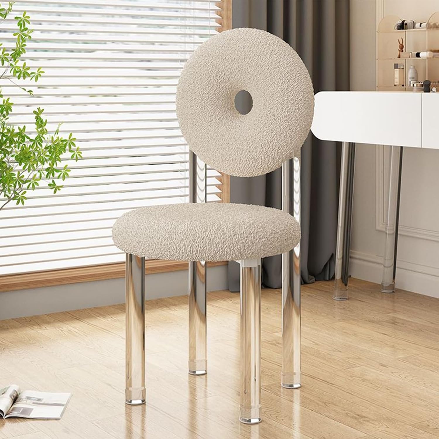 Armless Vanity Chair for Makeup Clear Acrylic Legs Soft Velvet Makeup ...