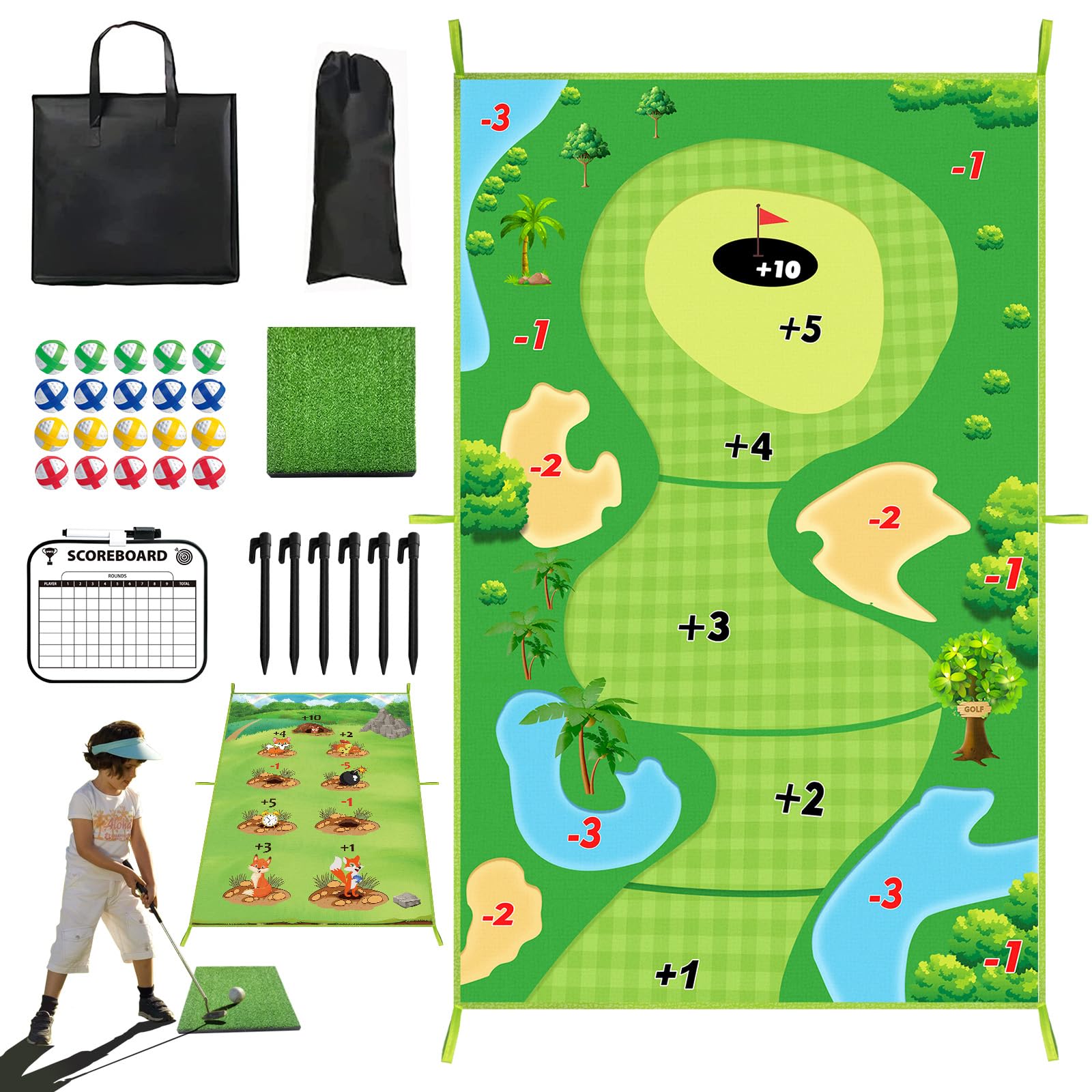 HCBZVV 6Ft x 4Ft Chipping Golf Game Mat Indoor Outdoor Games for Adults ...