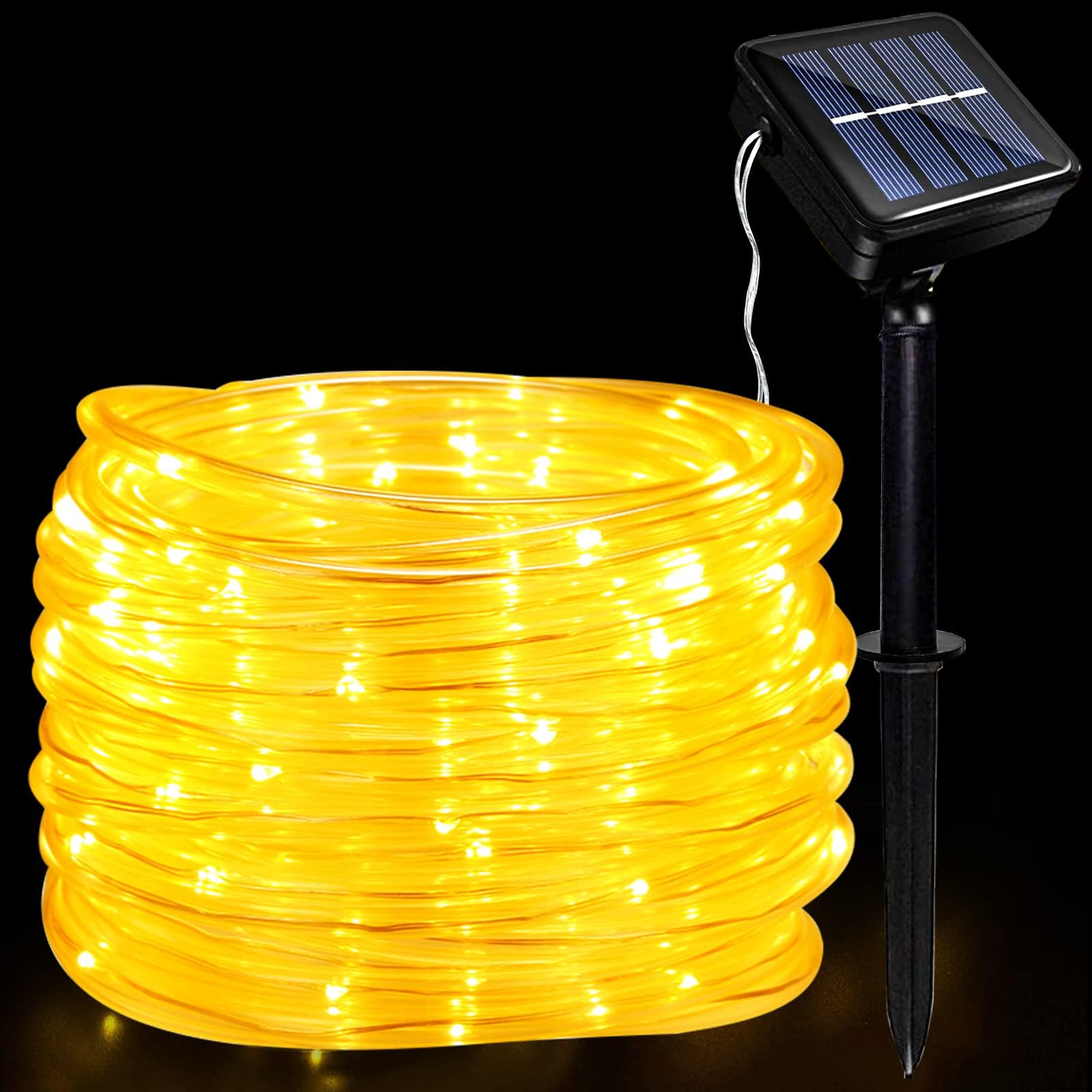JIMACRO Outdoor Solar LED Rope Lights, IP65 Waterproof Rope Lights 12m ...