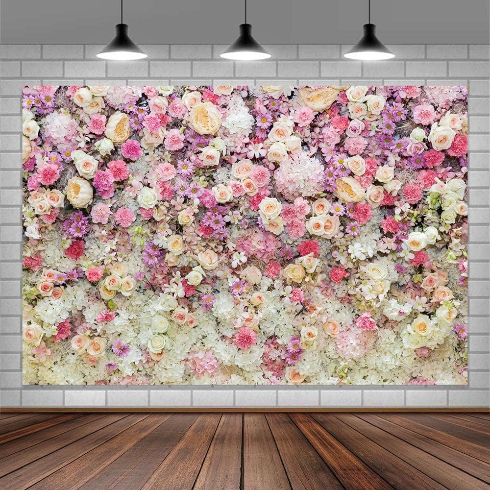 Amazon.com : 7x5ft Pink Rose Floral Flower Wall Backdrop Girls Wedding ...