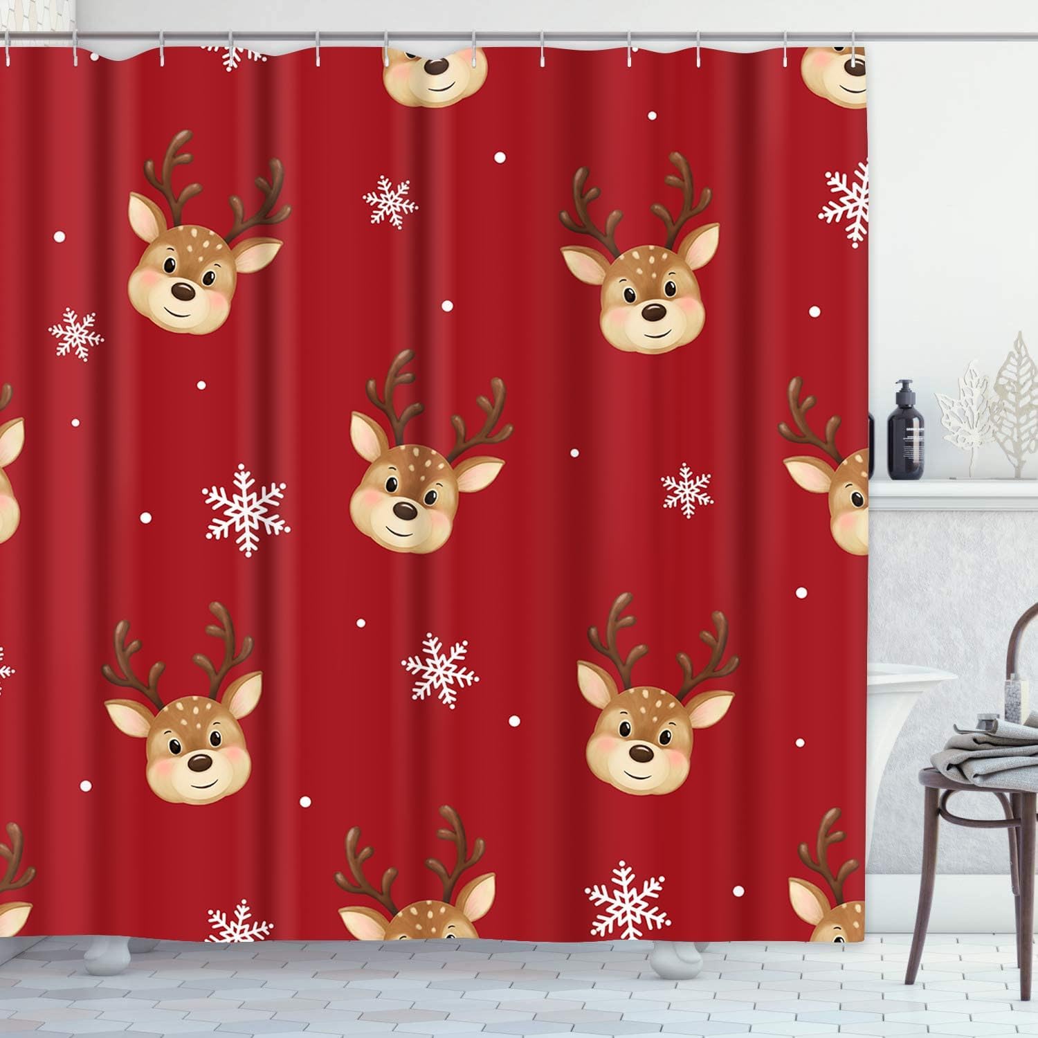 Amazon.com: Bayson Christmas Shower Curtain, Cute Deer and Snowflakes ...