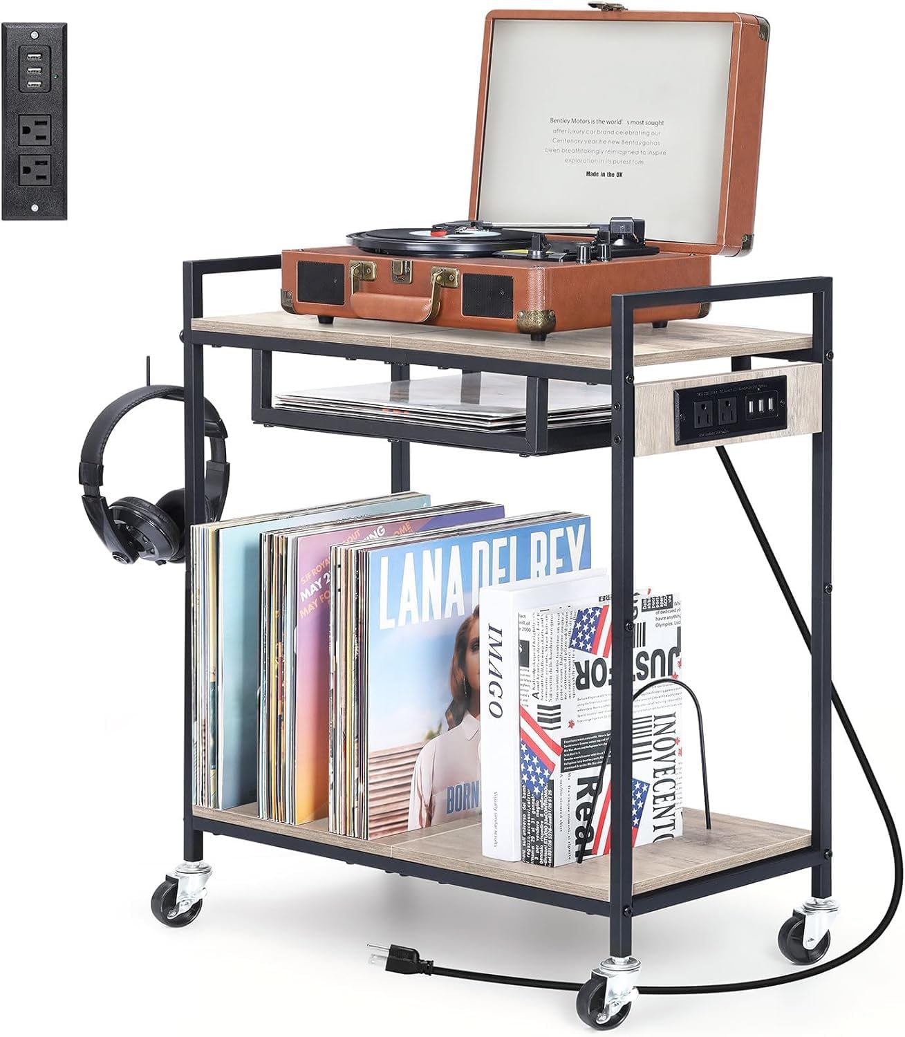 Amazon.com: SEHERTIWY Record Player Stand with Vinyl Storage, Grey ...