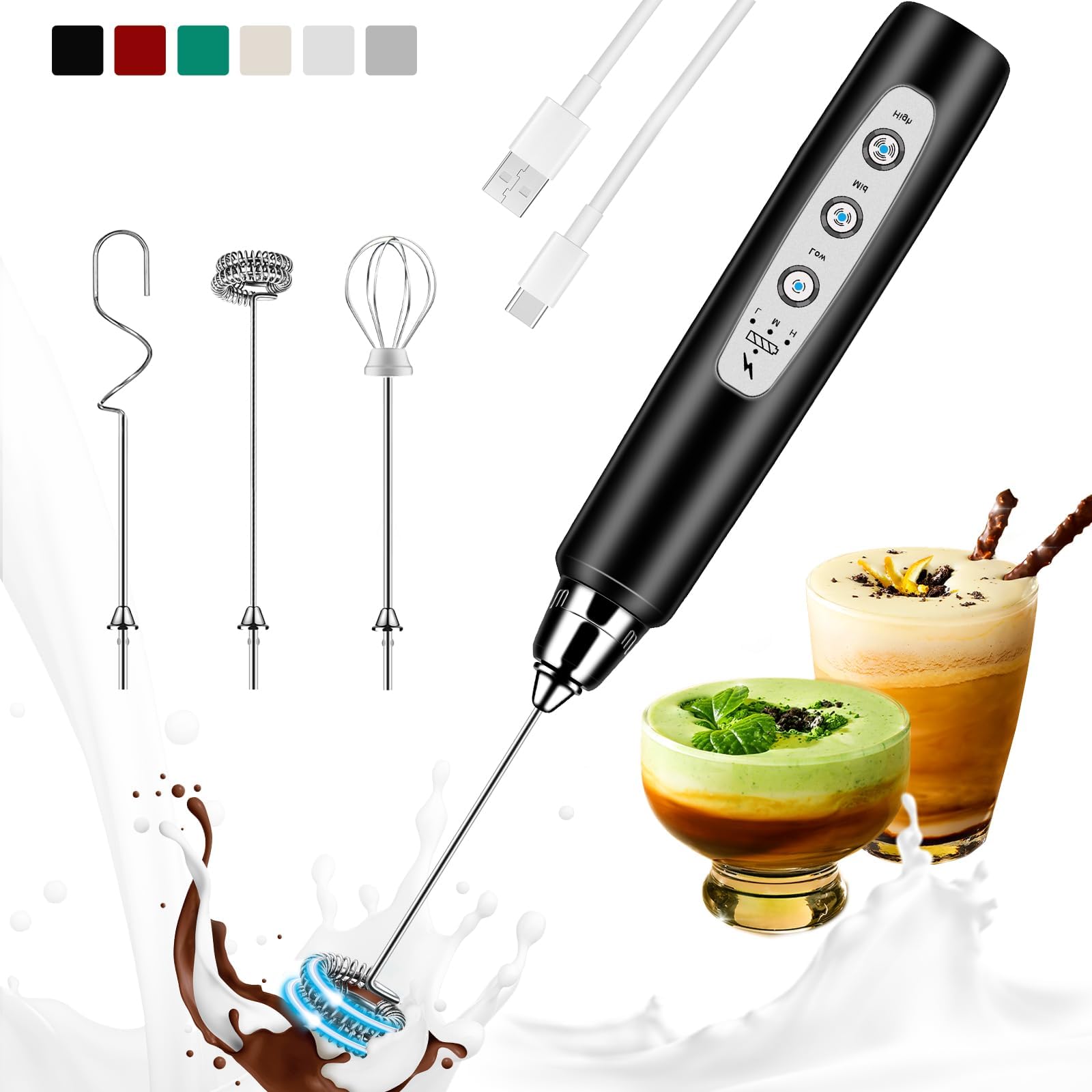 Amazon.com: BSRGMS Milk Frother Handheld for Coffee, Electric Whisk 3 ...