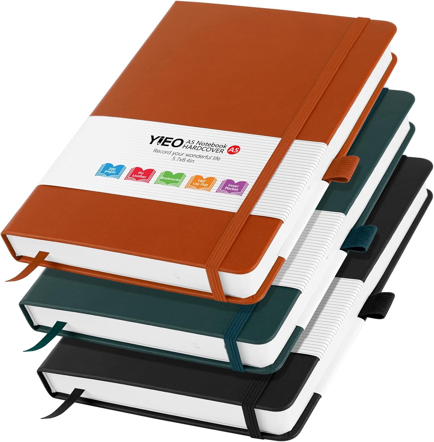 A5 Notebook, 3 Pack Leather Journal Notebook for Women Men, 200 Lined ...