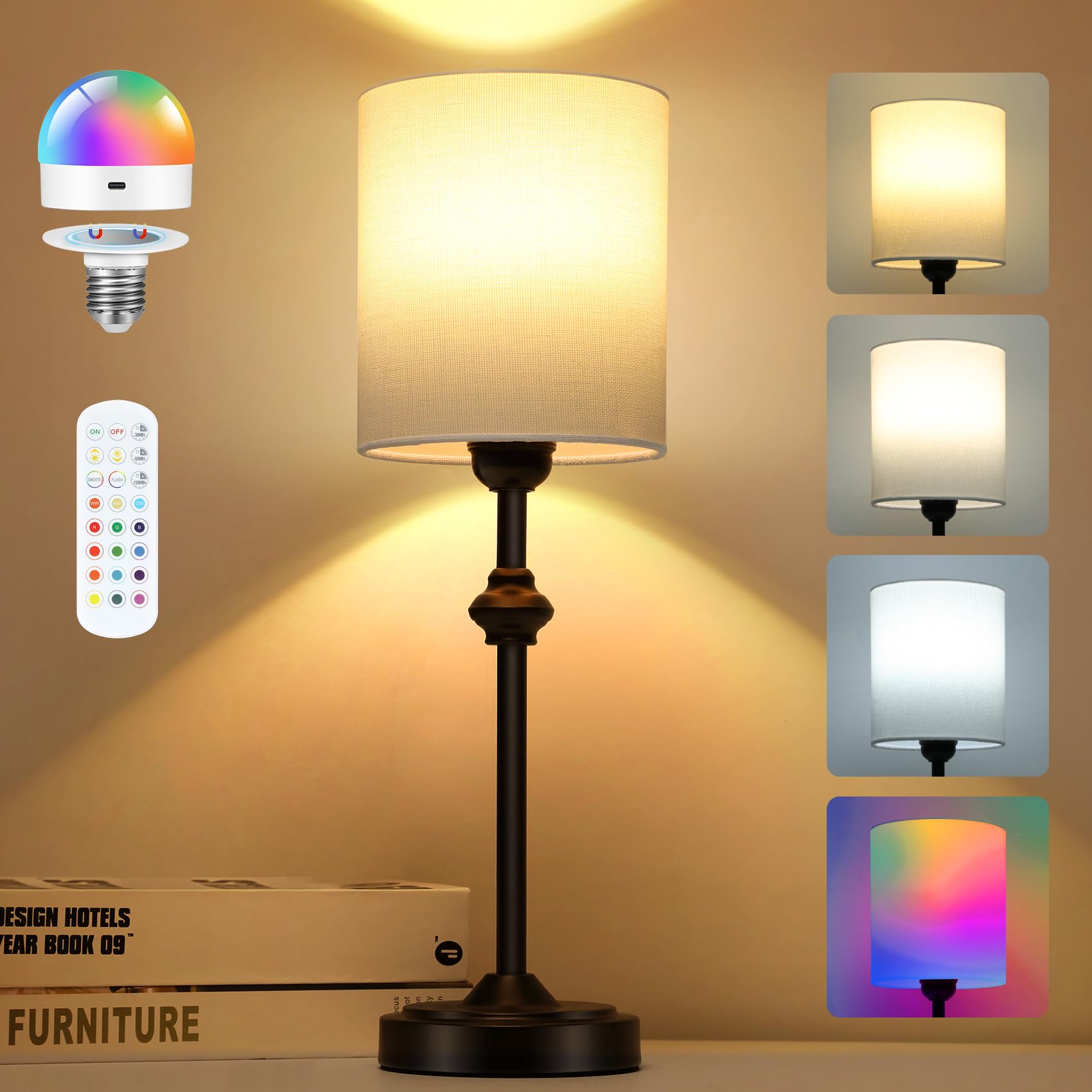 Eocean Cordless Table Lamp with Remote, Battery Rechargeable Table Lamp ...