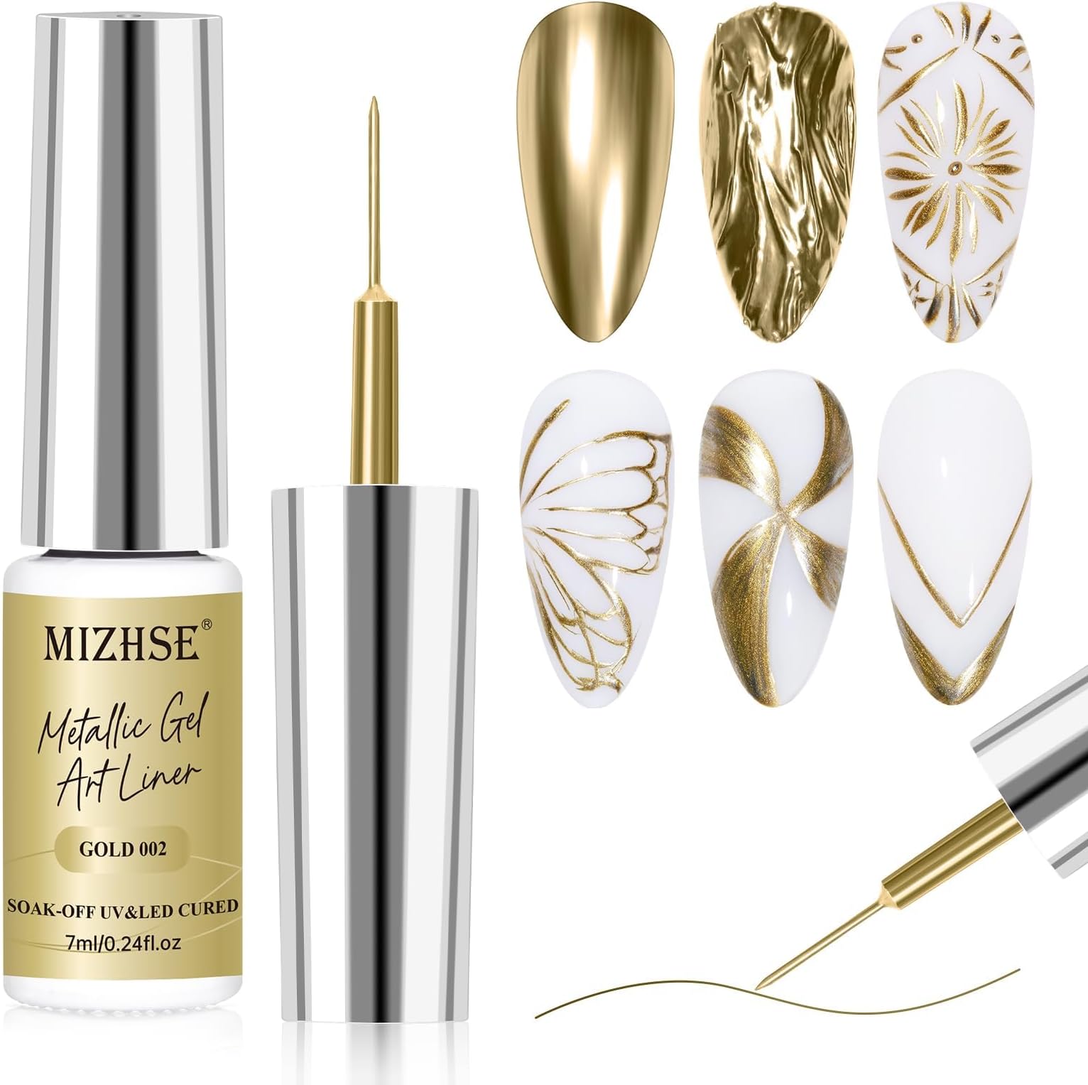 Amazon.com : MIZHSE Metallic Gold Gel Liner Nail Art 3D Mirror Gel ...