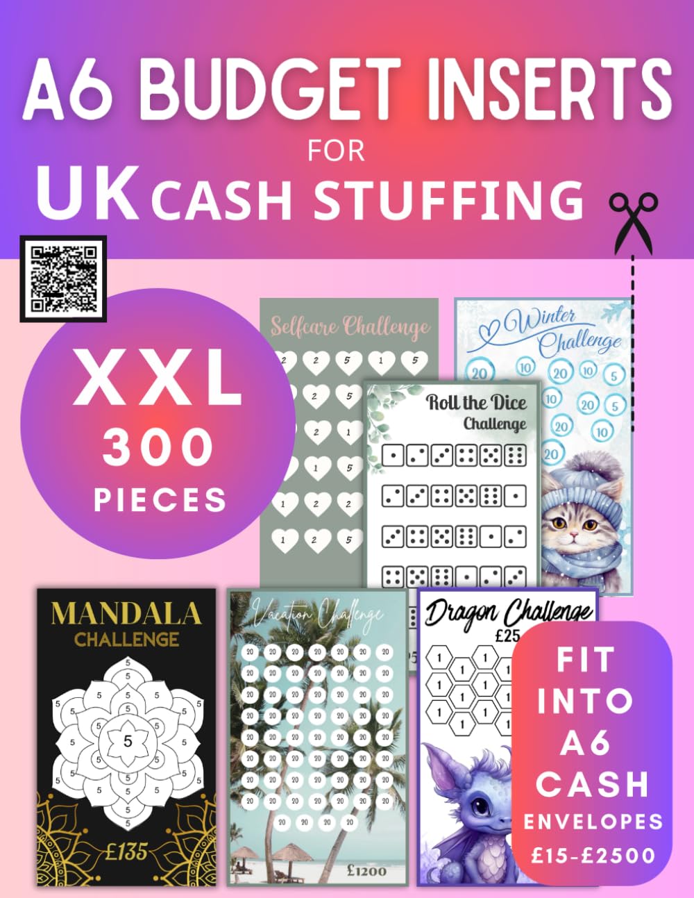 XXL A6 Budget Inserts: 300 Cash Stuffing Wallet UK Inserts for the ...