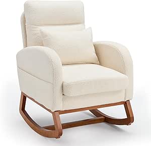 Amazon.com: BUPPLEE Rocking Chair Nursery, Fluffy Teddy Fabric ...