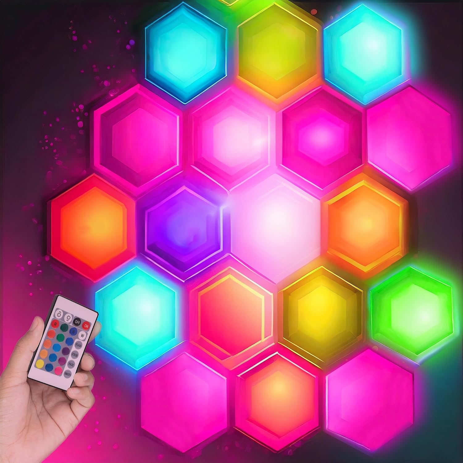 SKYLAR LED/RGB Hexagon Wall Lights, Peel & Stick Tiles for Home Décor ...