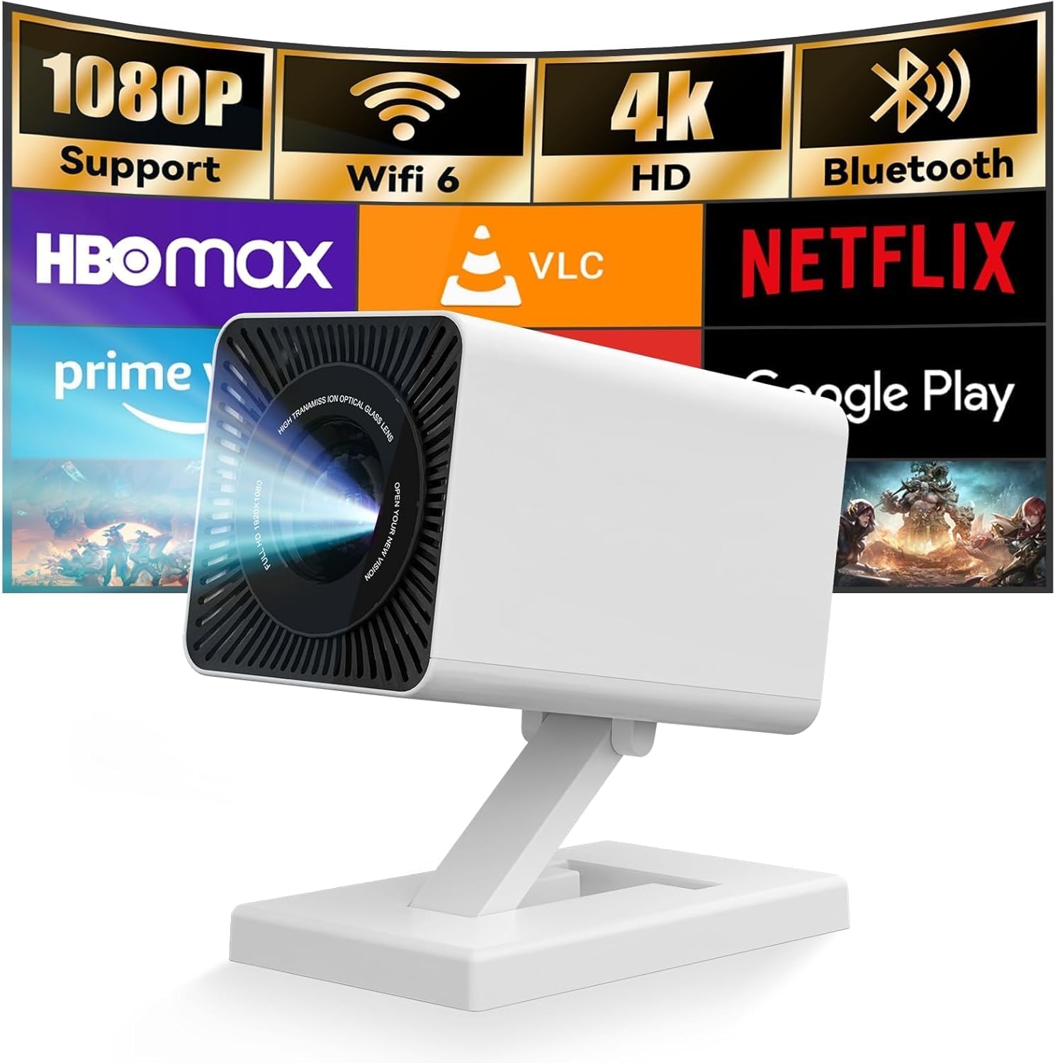 Mini Projector with WIFI 6 and Bluetooth, 4K 1080P Support Portable ...