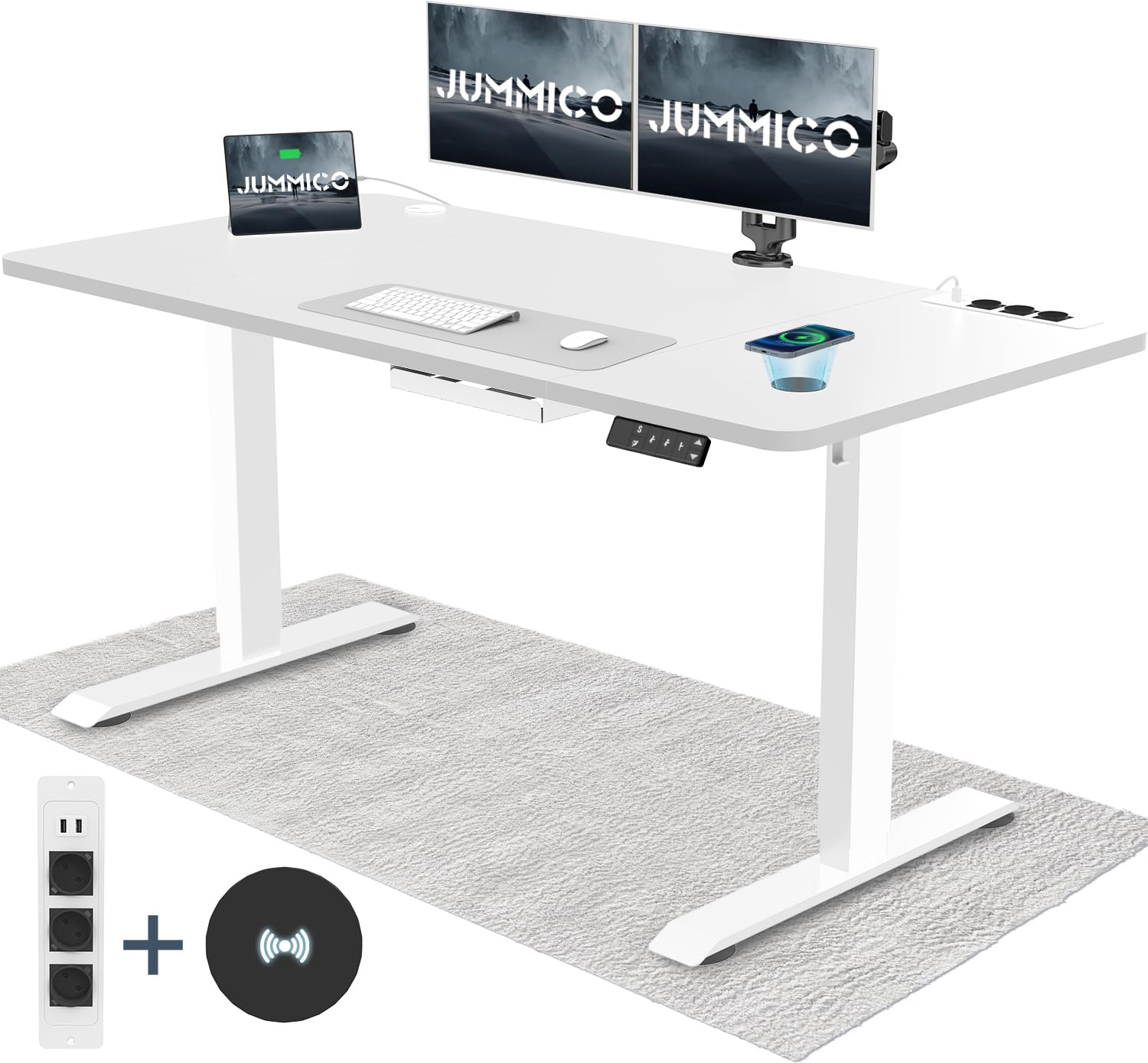 JUMMICO Höhenverstellbarer Schreibtisch mit Kabelloser Ladestation und ...