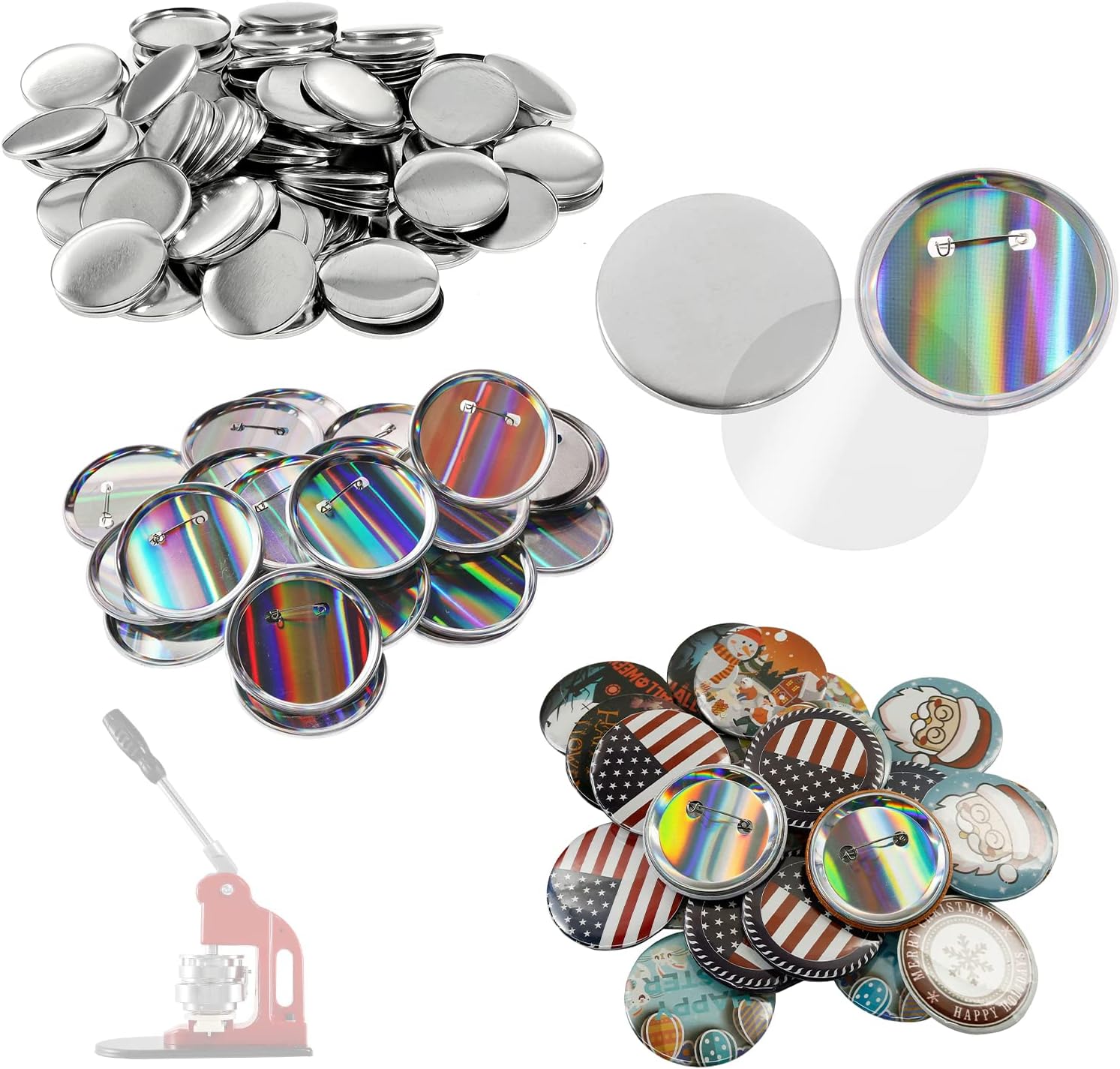 Dyna-Living 100Pcs Metal Badge Button Pin, 75mm/3inch DIY Pin Kit Metal ...