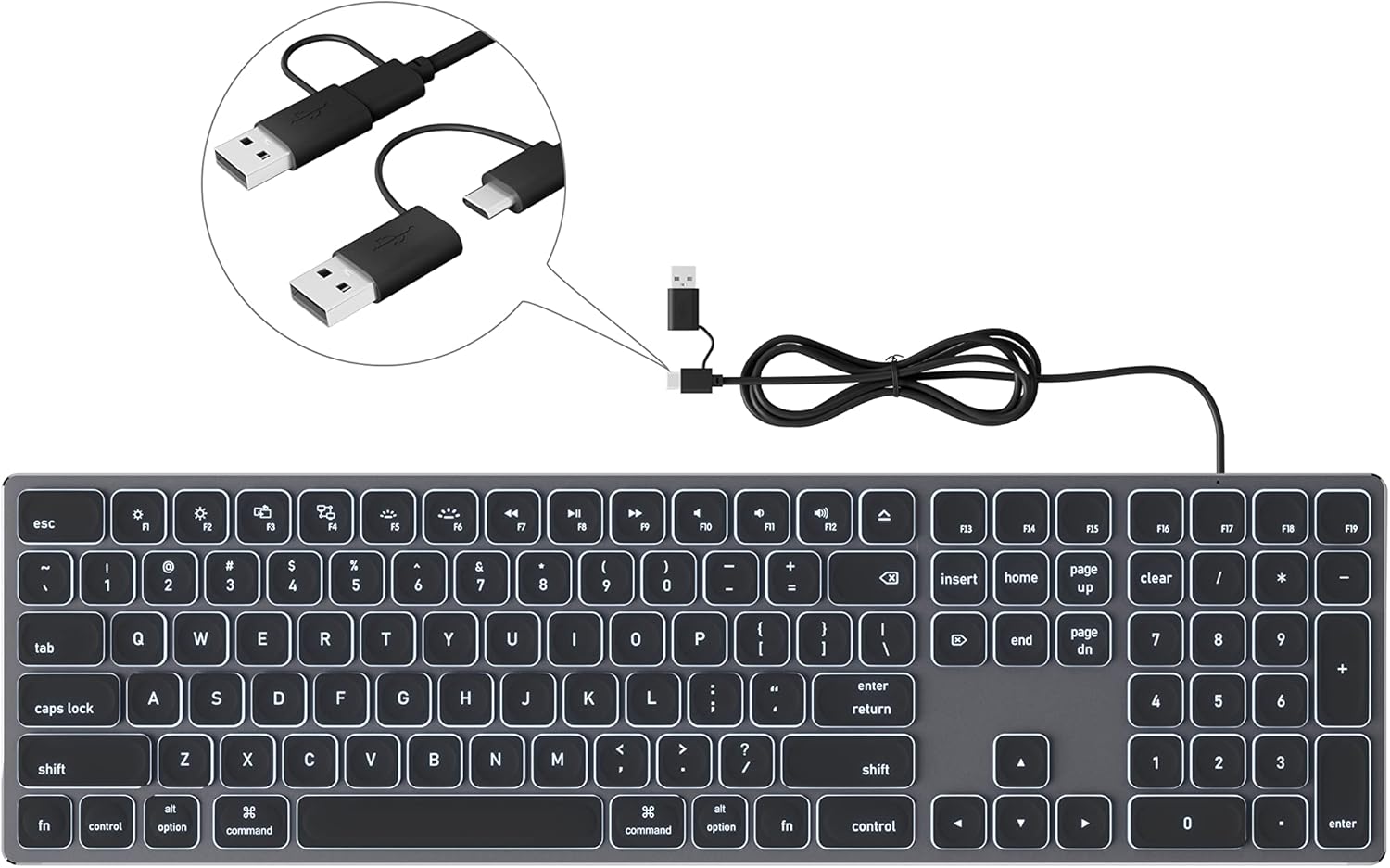 Amazon.com: Black Wired Backlit Keyboard for Apple Mac OS, USB-A/Type-C ...