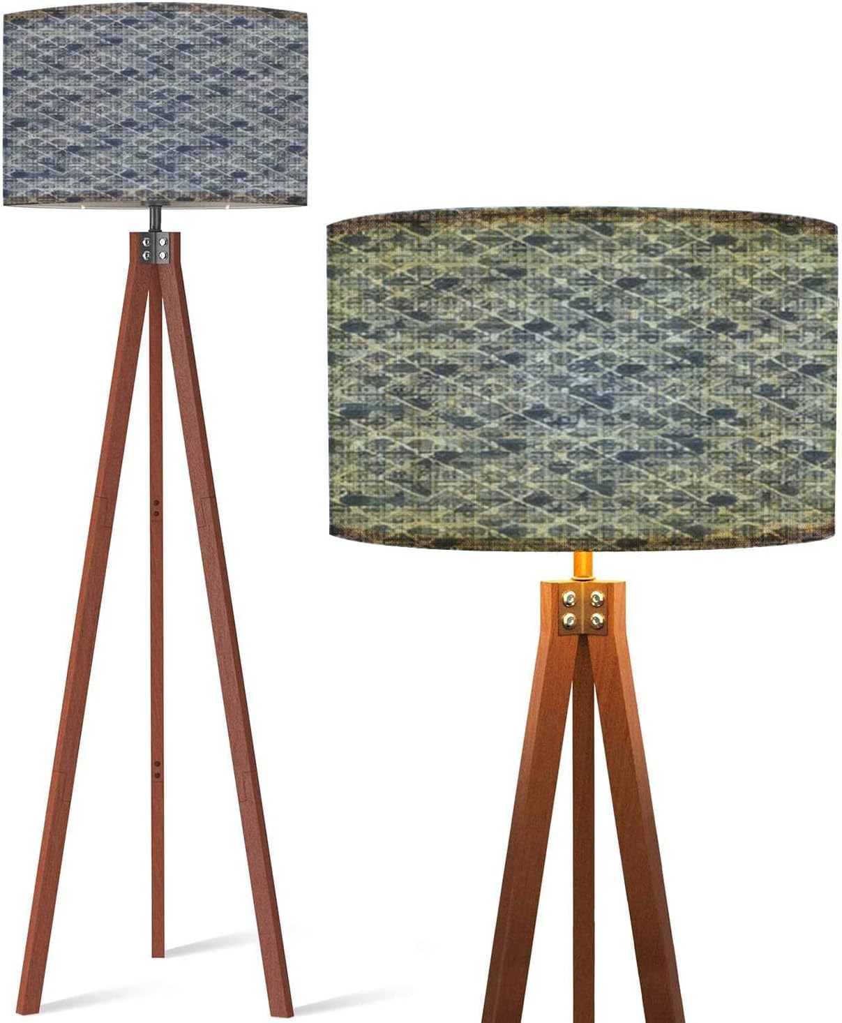 Wood Tripod Floor Lamp Rhombus Grunge Textured Geometric Indigo ...